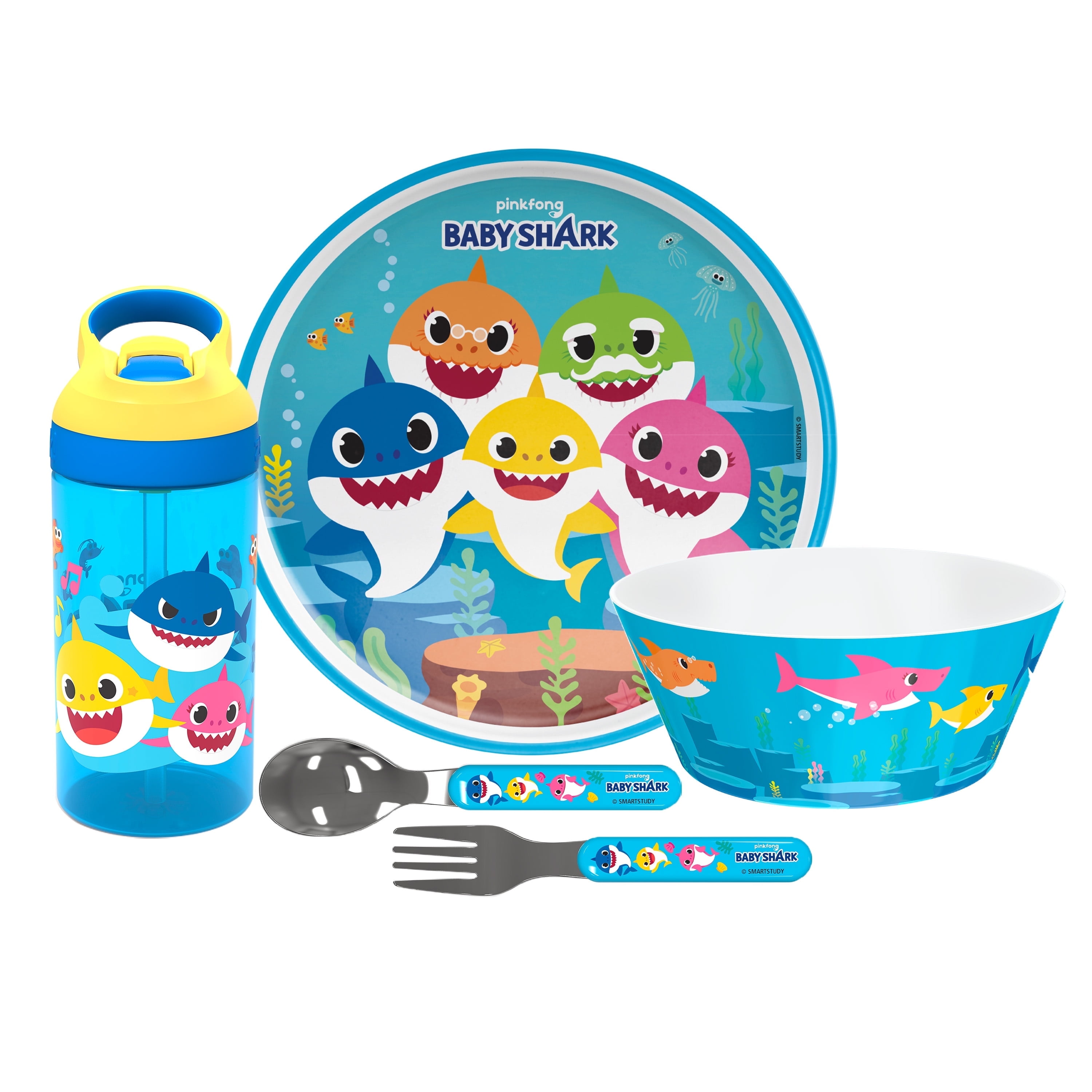Zak Designs Baby Shark Kids Dinnerware 5 Pieces Set Includes Plate ...