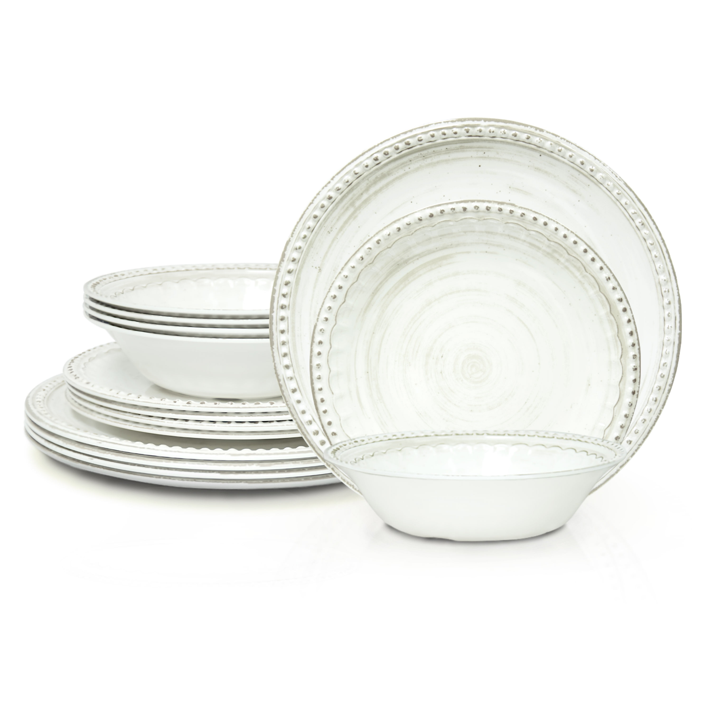 The Pioneer Woman Farmhouse Lace 12-Piece Dinnerware Set, Linen ...