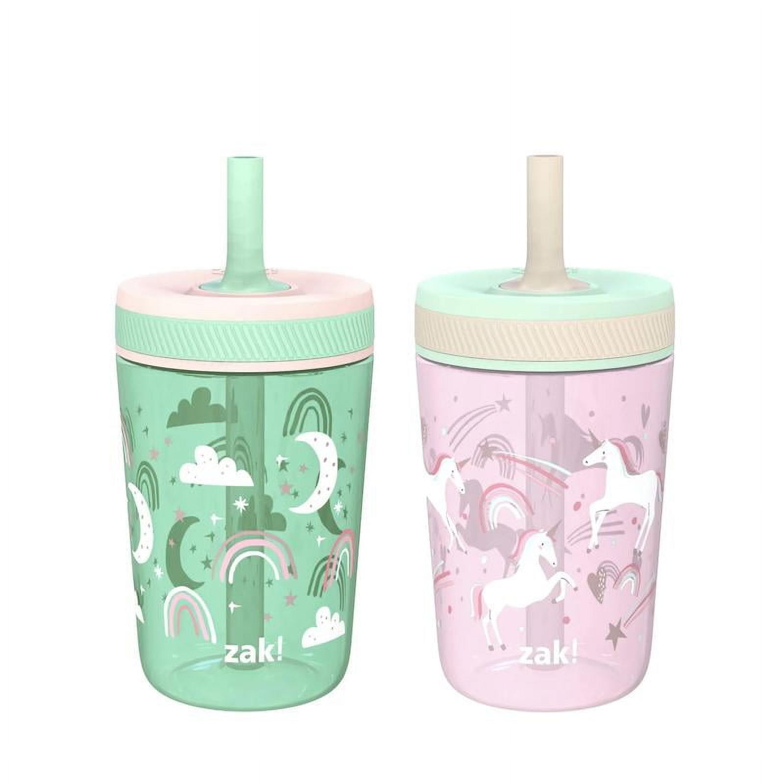Zak Designs Kelso Kids Leakproof Straw Cup with Silicone Spout and Screw-On Lid - Reusable ...