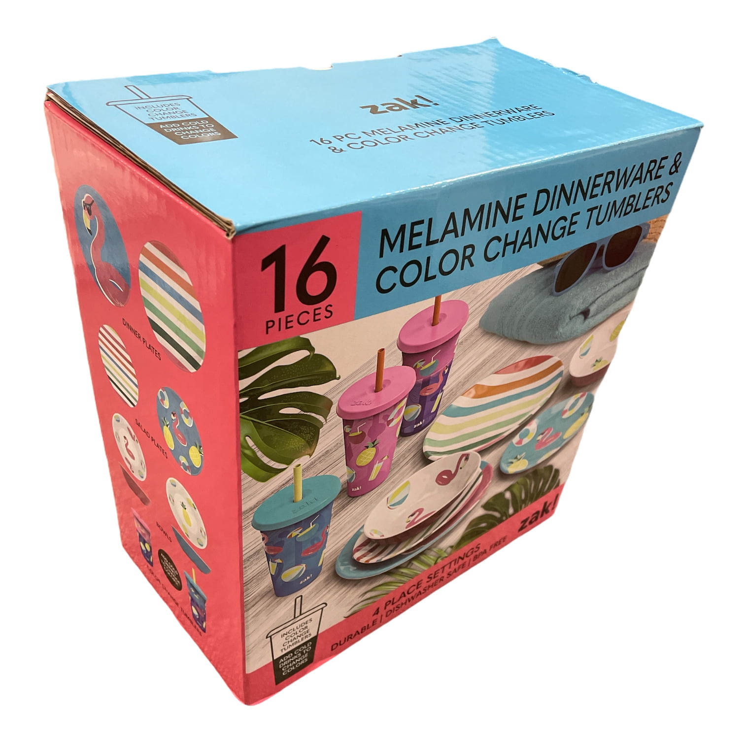 Zak Designs 16-Pc Pool Party Color-Changing Dishware Set, Indoor ...