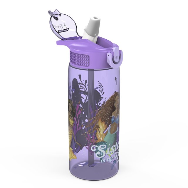 Zak Designs The Little Mermaid Live 25 ounce Reusable Plastic Water Bottle with Straw, Ariel ...