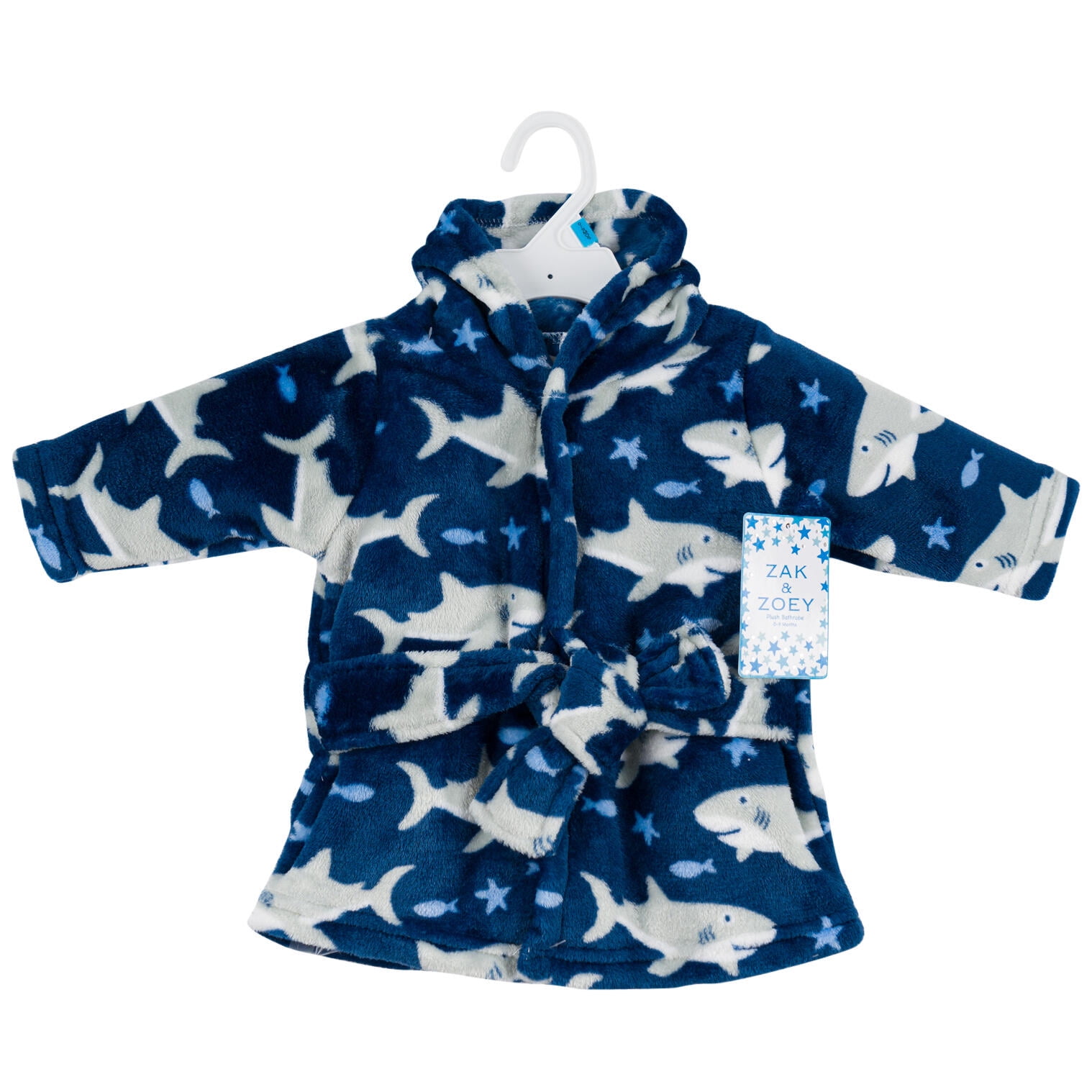 Zak and Zoey Hooded Robe- 0-9M- Sharks - Walmart.com