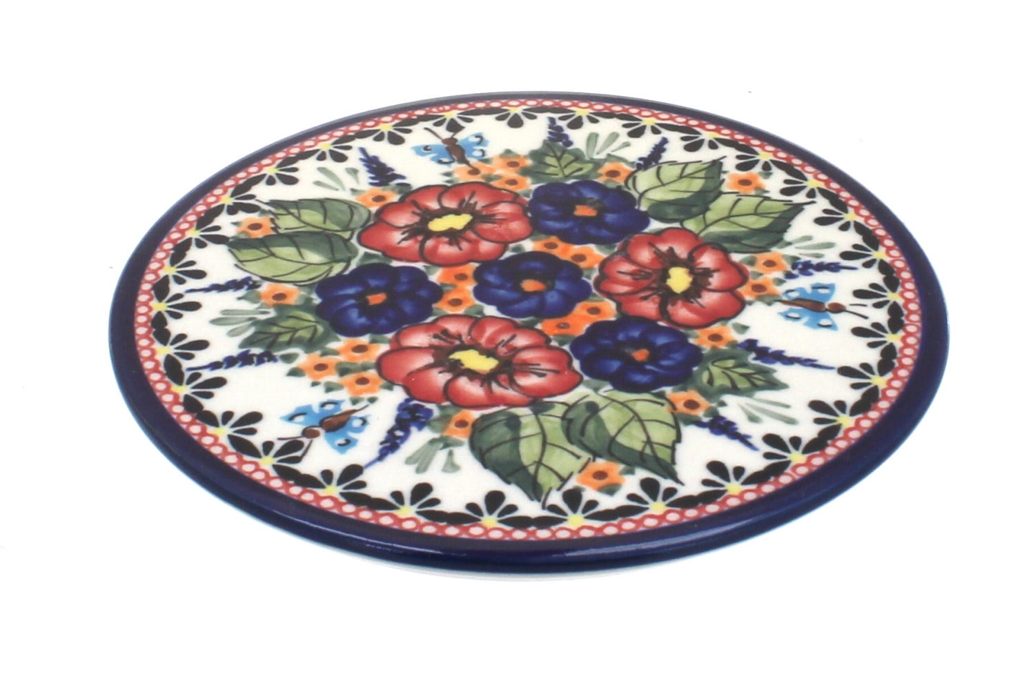 Zaklady Blue Rose Polish Pottery 1012 Trivet Floral Butterfly - Walmart.com