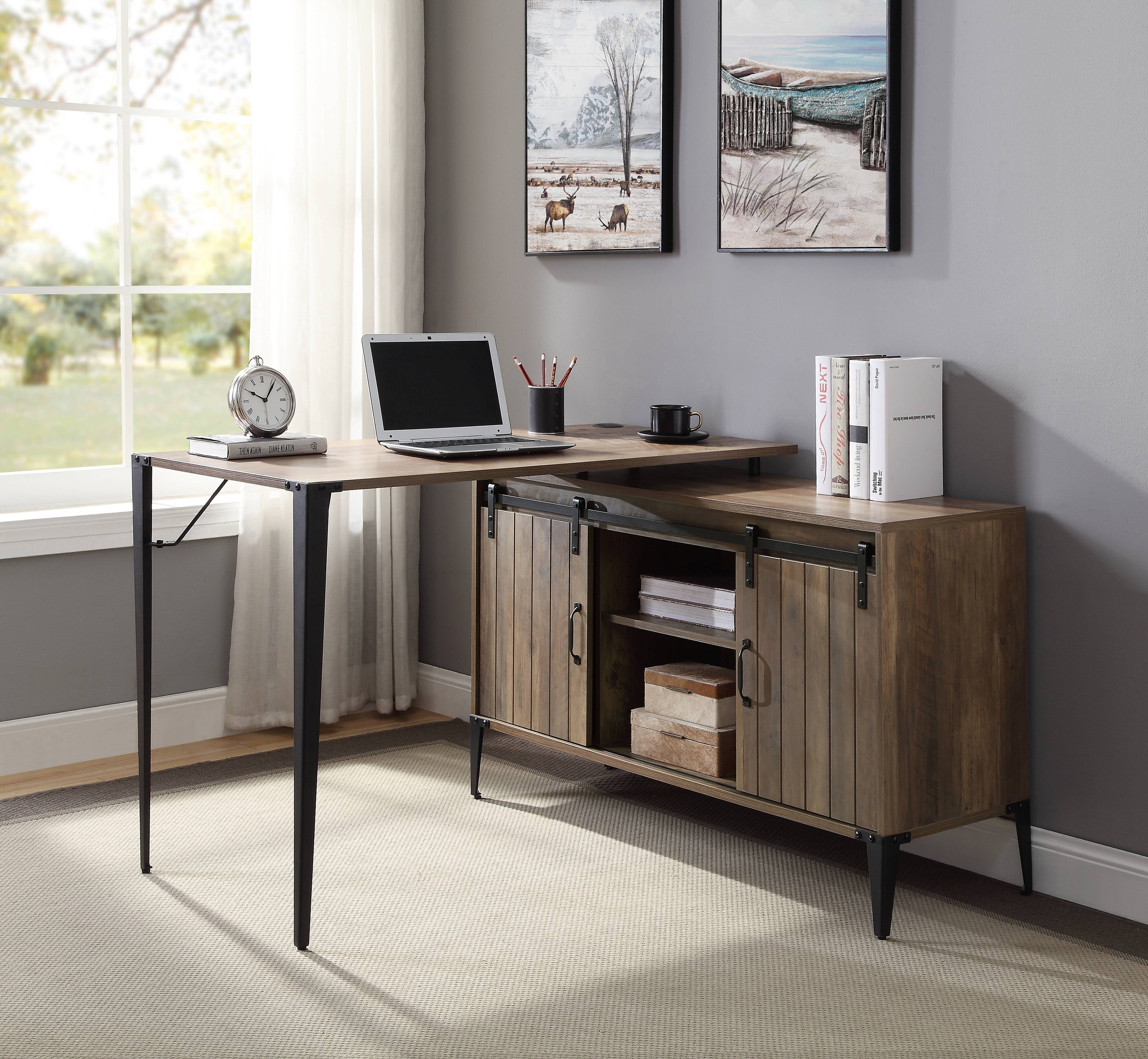 Work Surface Zakwani 48" Gray Oak & Black Finish Writing Desk,Office ...