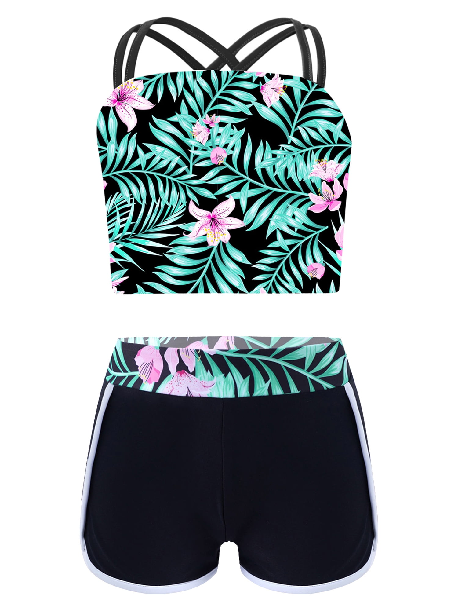 Zaldita Girls Cute Tankini Swimsuit with UPF 50 2-Piece Criss Cross ...