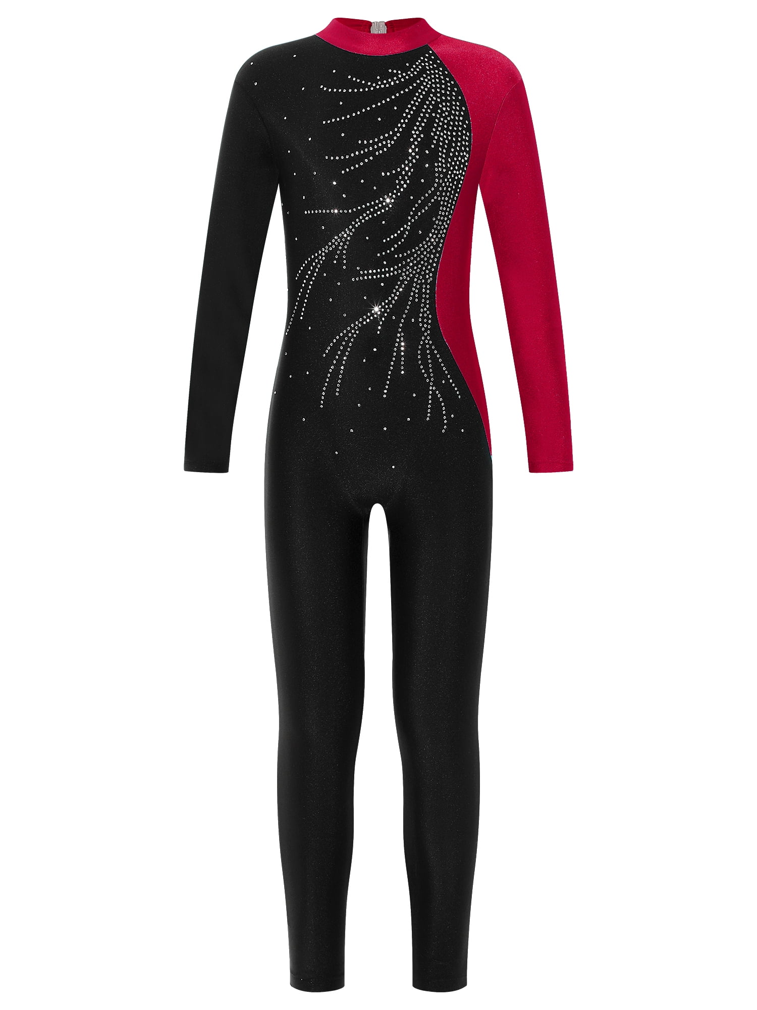 Zaldita Girls Long Sleeve Shiny Color Block Unitards Gymnastic Jumpsuit ...