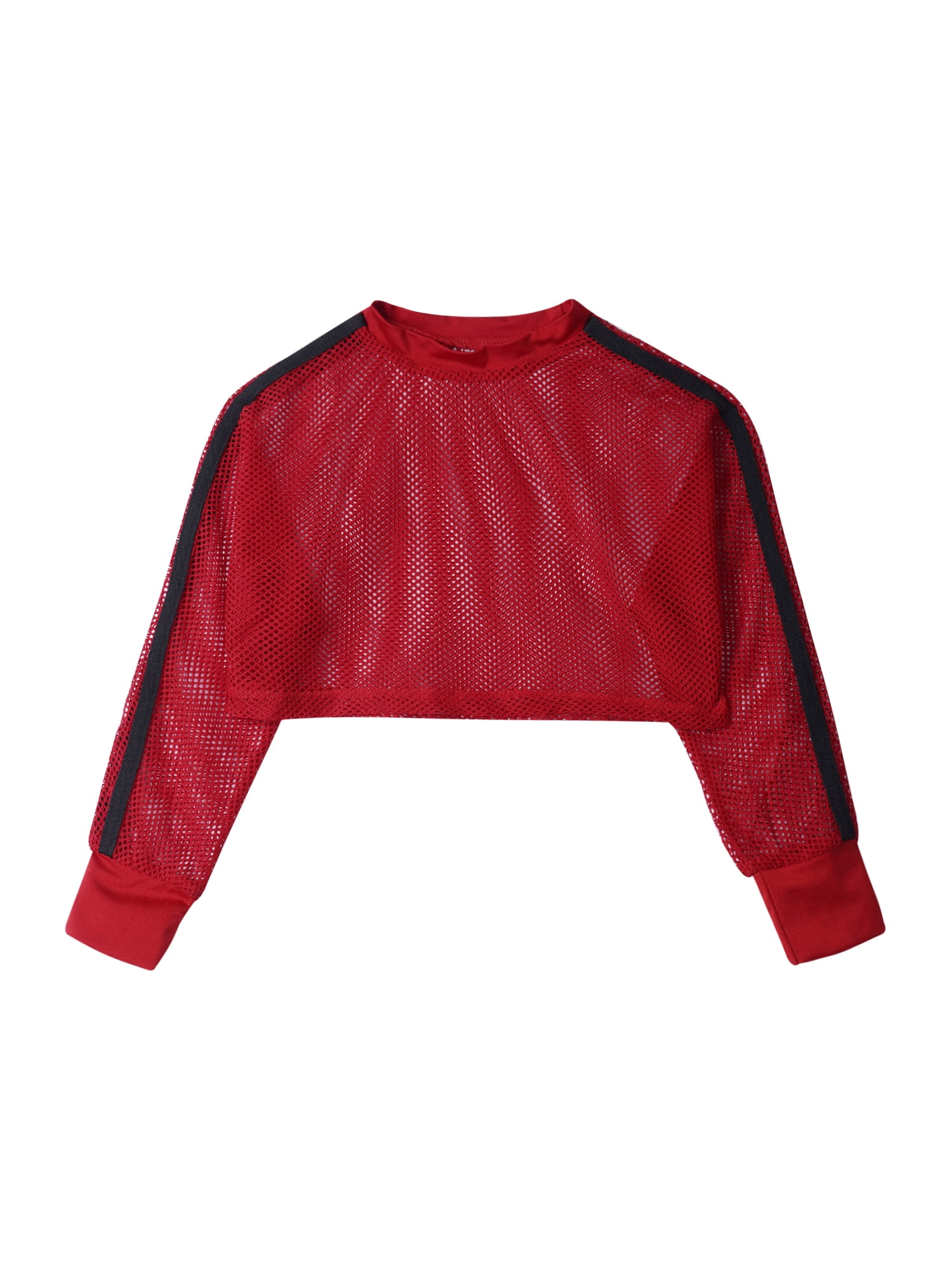 Zaldita Girls Mesh Crop Tops Long Sleeve Fishnet Pullover Dance ...