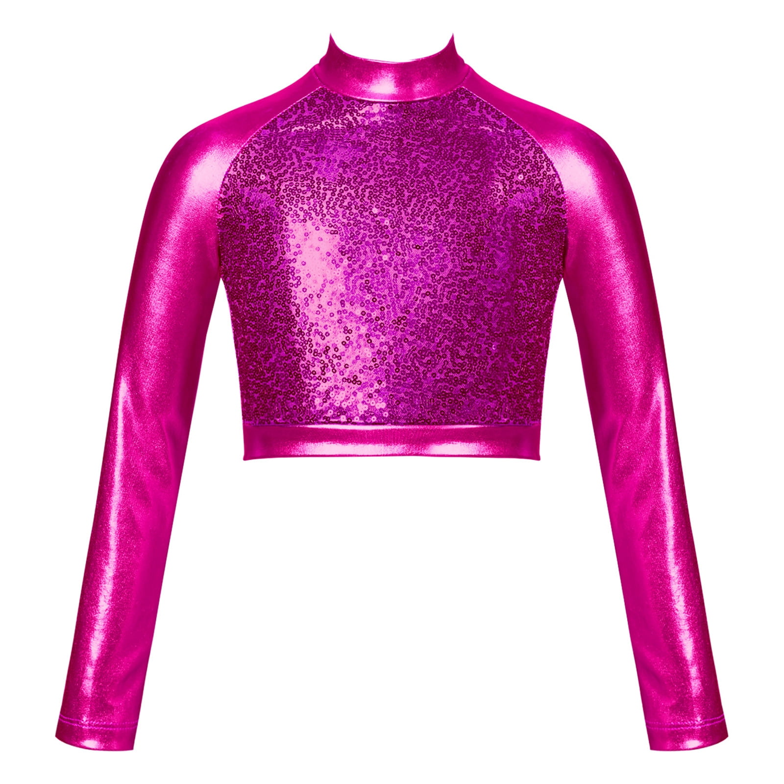 Zaldita Girls Sequins Metallic Dance Crop Tops Kids Long Sleeve Mock ...