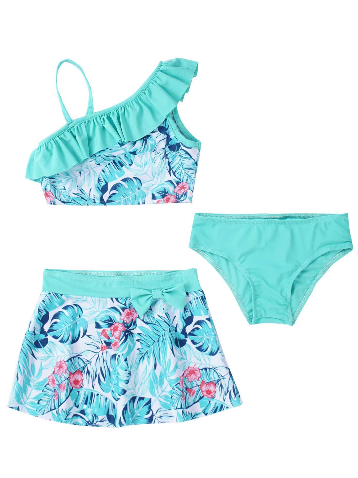 Zaldita Girls Swimsuits with Beach Skirts Kids 3 Piece Bikini Bathing ...