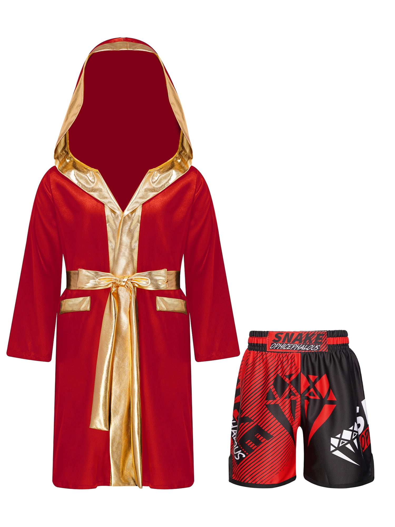 Zaldita Kids Boys Boxing Outfit Satin Long Hooded Boxer Robe with ...