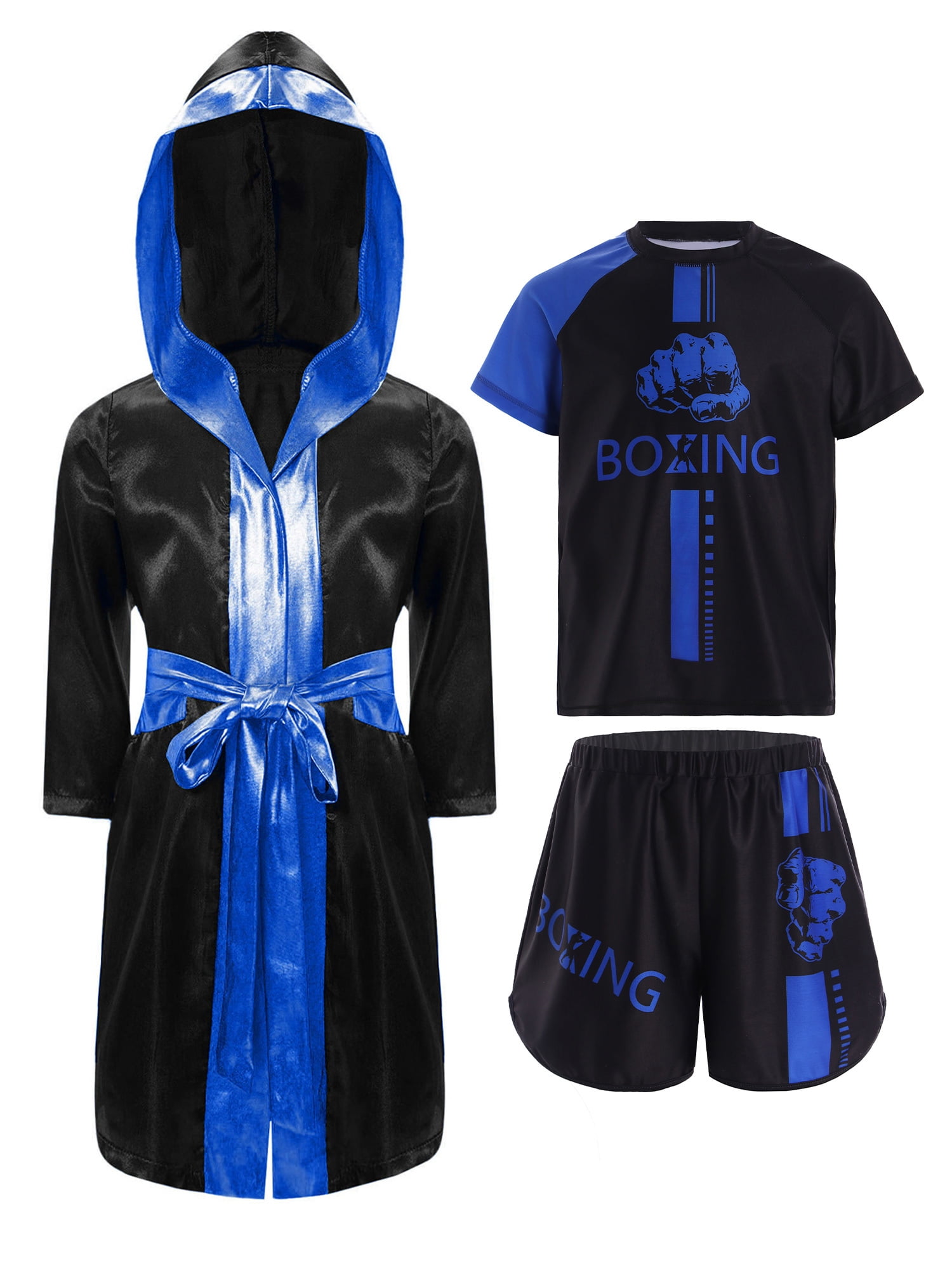 Zaldita Kids Boys Boxing Uniform Long Satin Hooded Cloak Boxing Robe ...