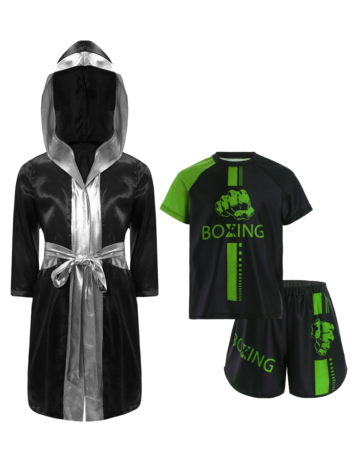 Zaldita Kids Boys Boxing Uniform Long Satin Hooded Cloak Boxing Robe ...