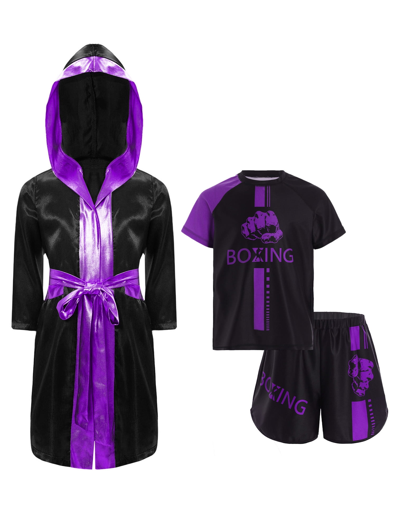 Zaldita Kids Boys Boxing Uniform Long Satin Hooded Cloak Boxing Robe ...