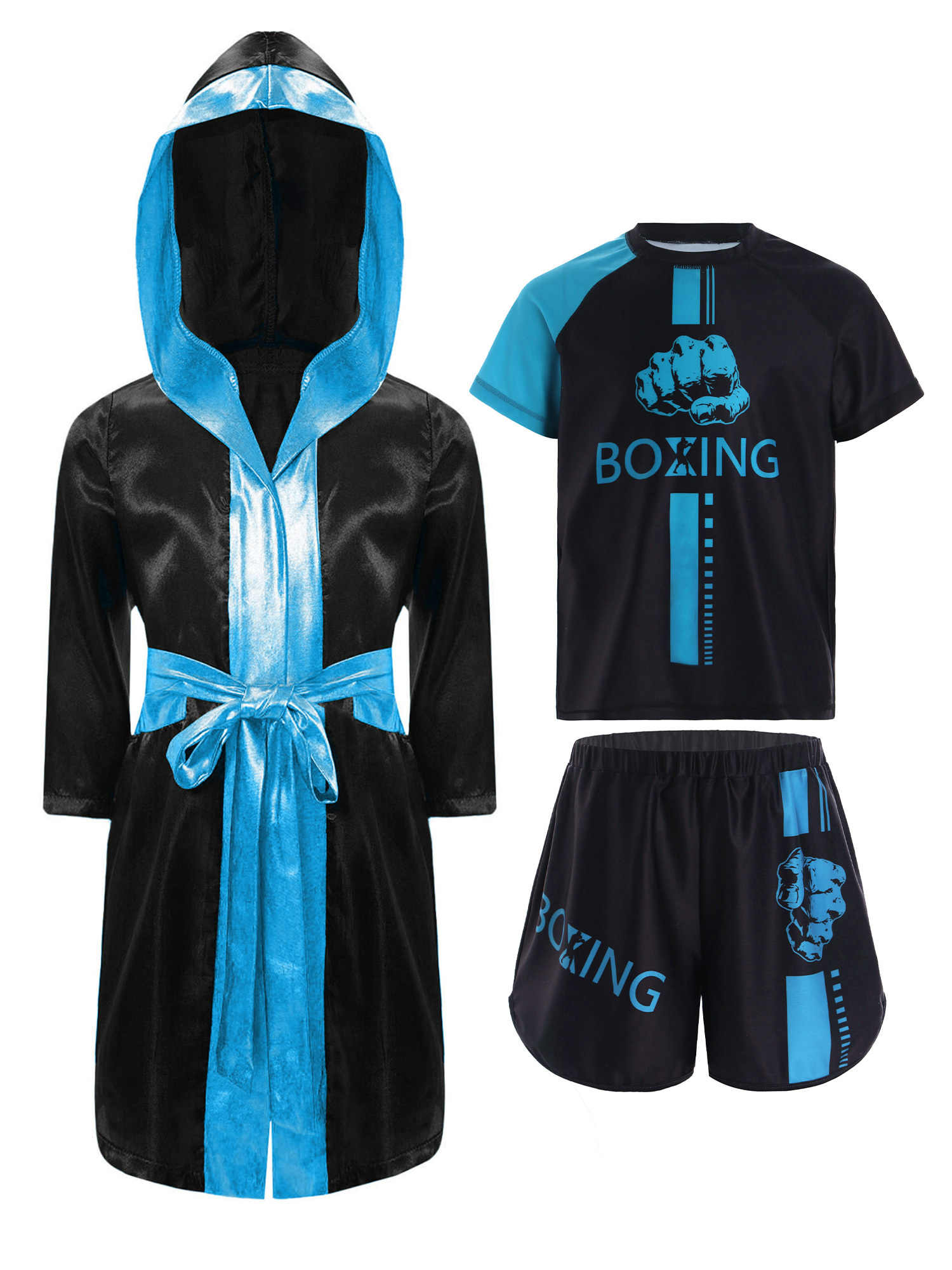 Zaldita Kids Boys Boxing Uniform Long Satin Hooded Cloak Boxing Robe ...