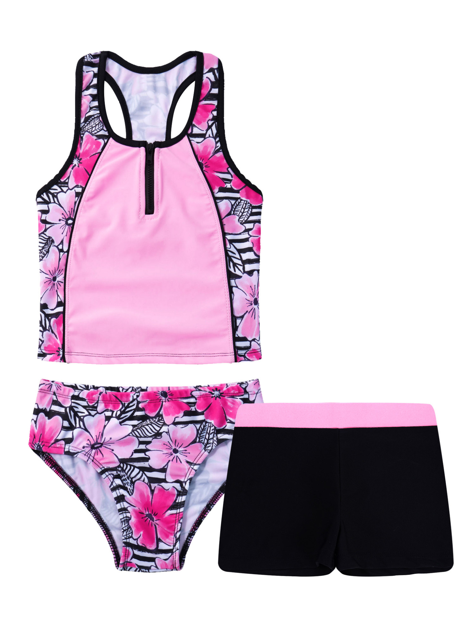 Zaldita Kids Girls 3 Piece Tankini Swimsuit Set Sleeveless Floral Print ...