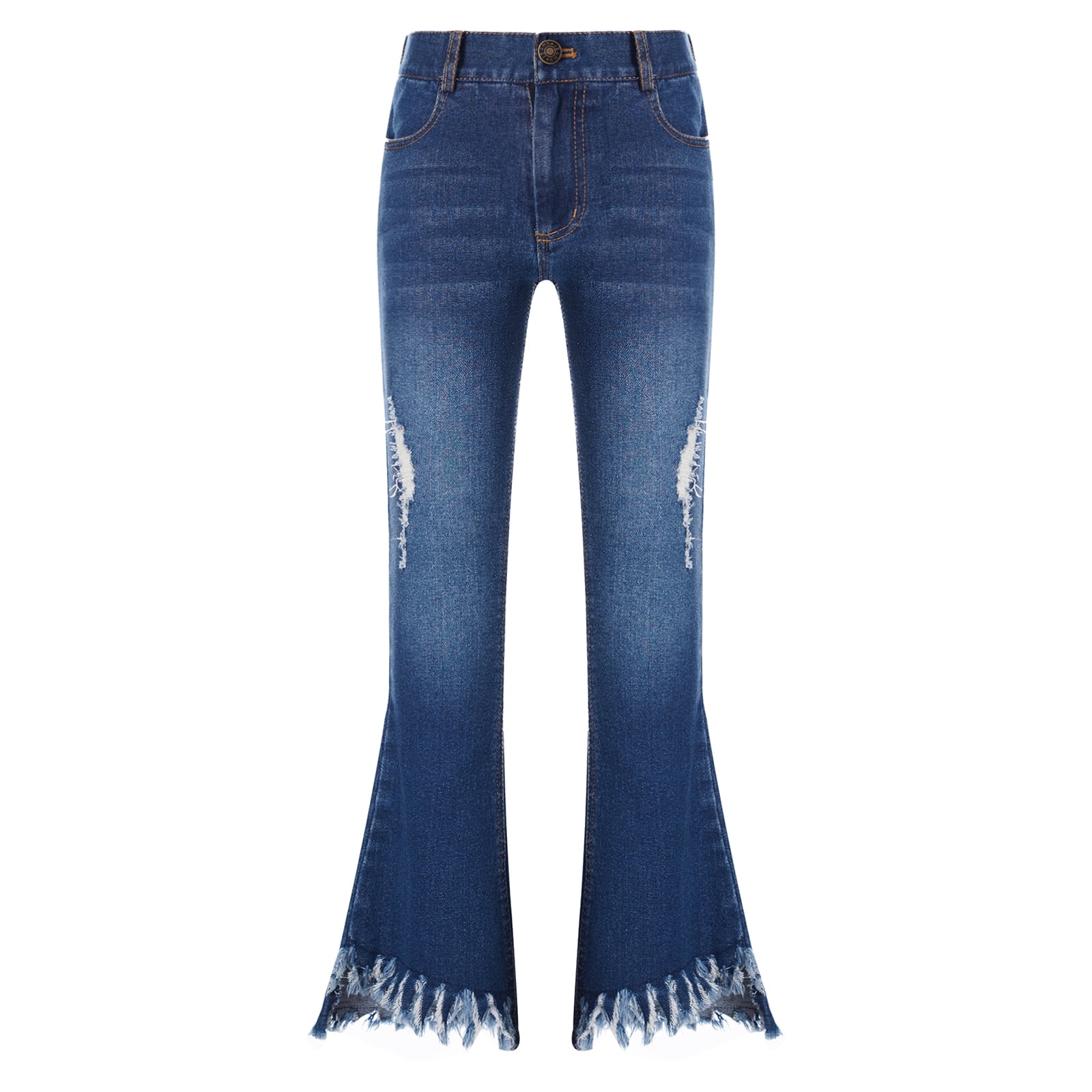 Zaldita Kids Girls Casual Ripped Holes Bell Bottom Jeans Youth Washed ...