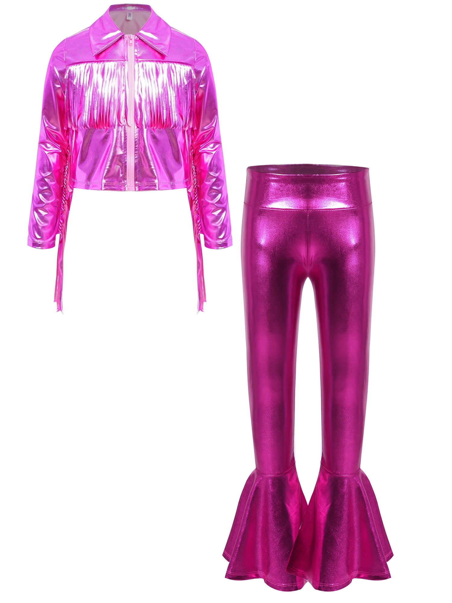 Zaldita Kids Girls Jazz Hip Hop Dance Outfits Shiny Metallic Tassel ...