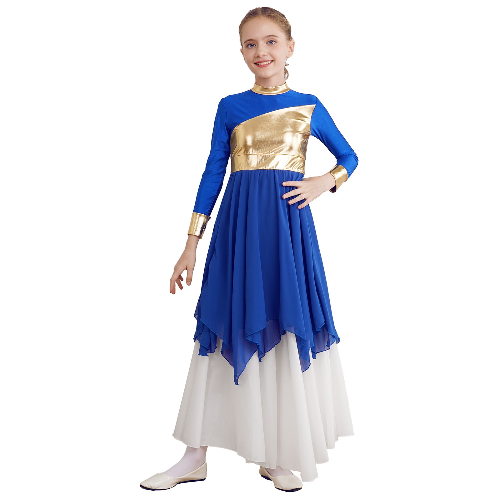 Zaldita Kids Girls Metallic Long Sleeve Praise Lyrical Dance Dress ...