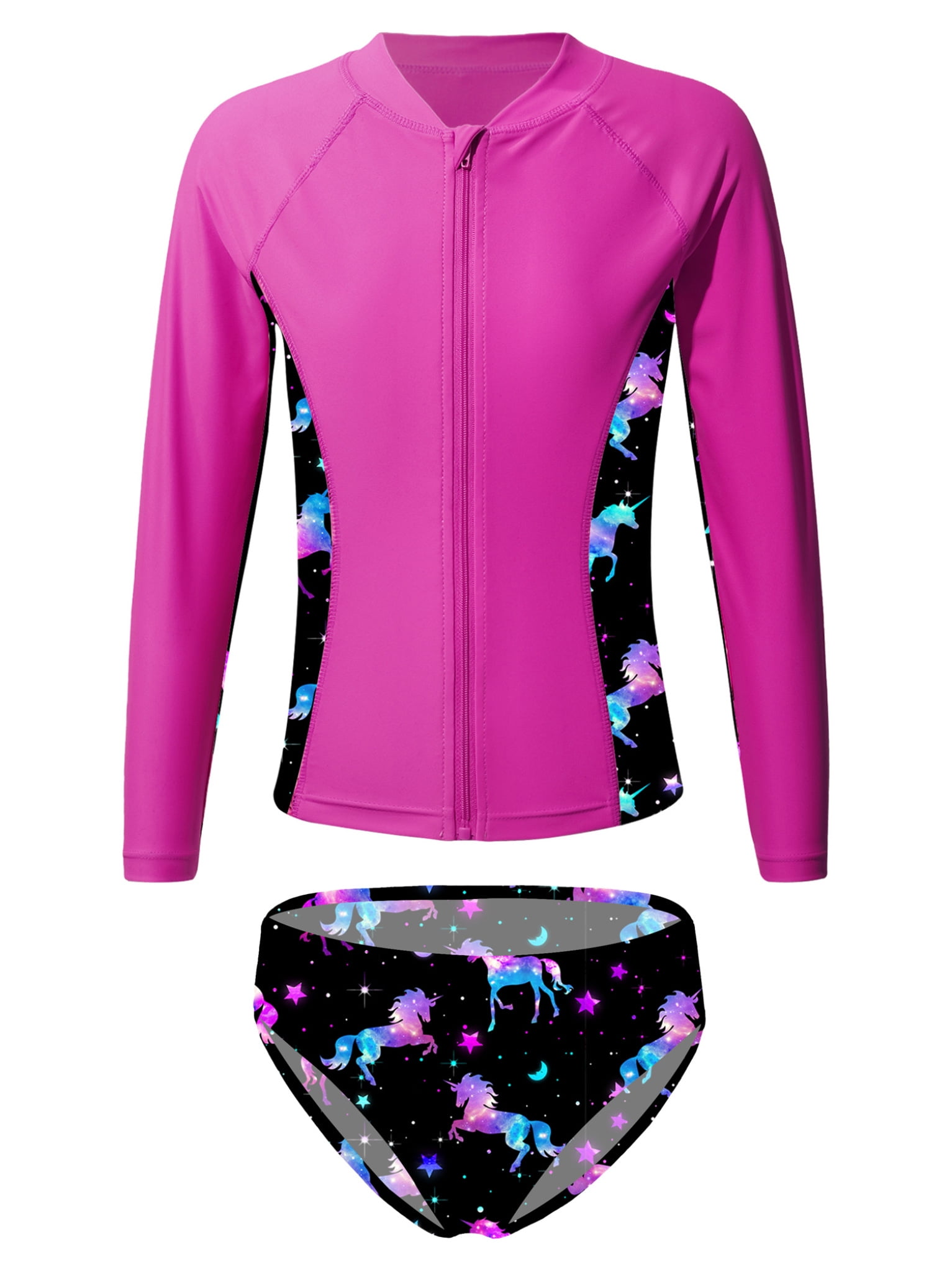 Zaldita Kids Girls Rash Guard Swimsuit UPF 50+ Long Sleeve Zipper Swim ...