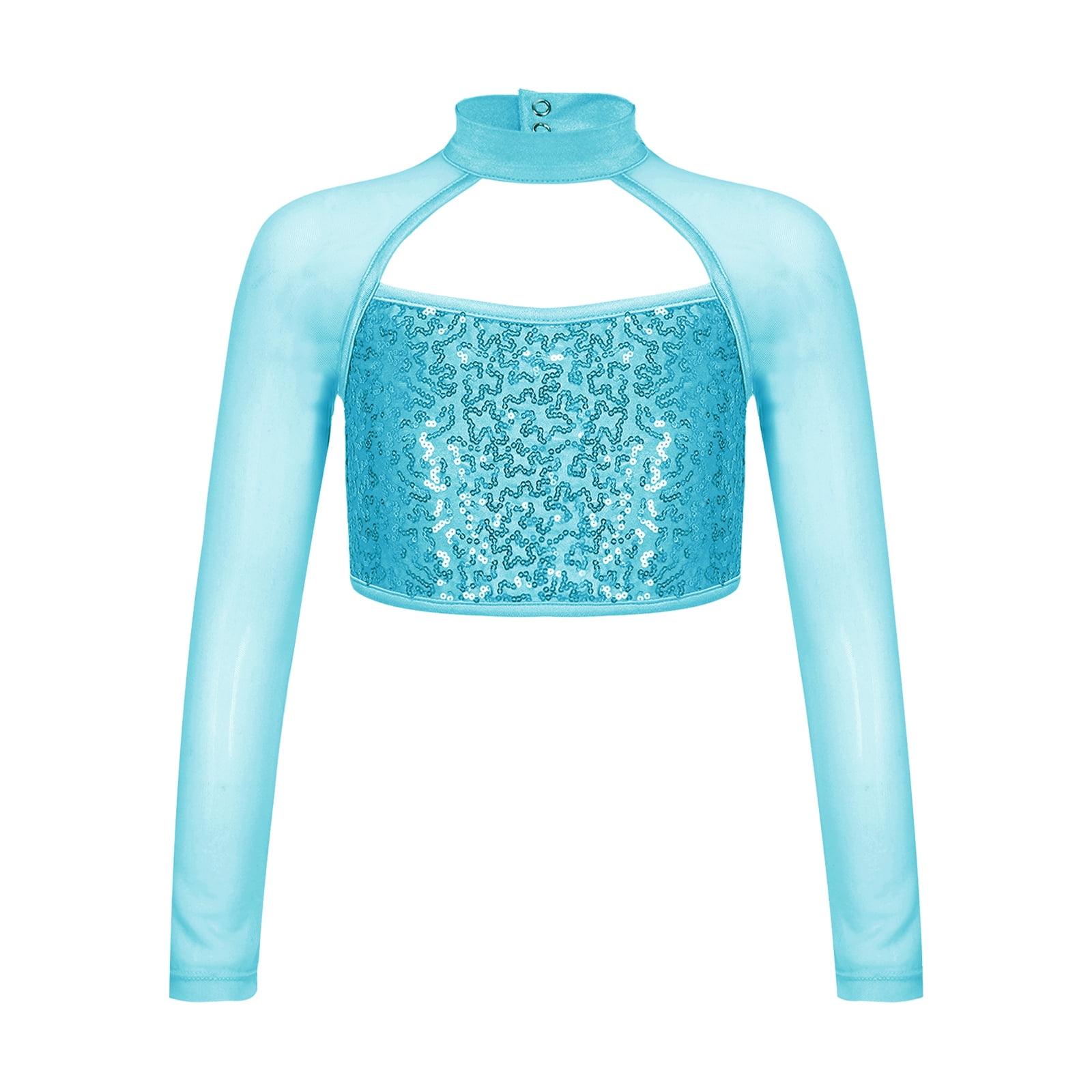 Zaldita Kids Girls Sequin Mock Neck Long Sleeve Gymnastics Dance Crop ...