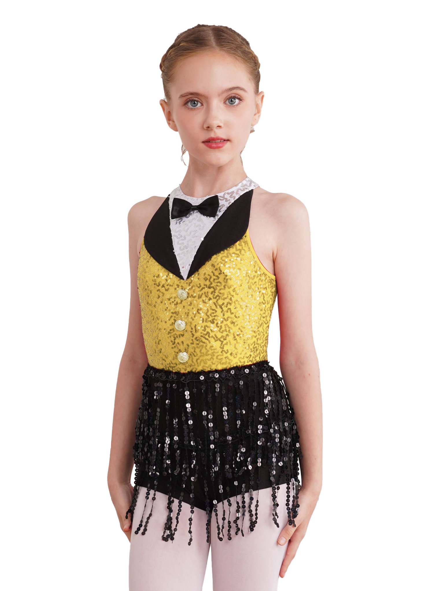 Zaldita Kids Girls Shiny Metallic Ballet Dance Latin Salsa Tango Tassel ...