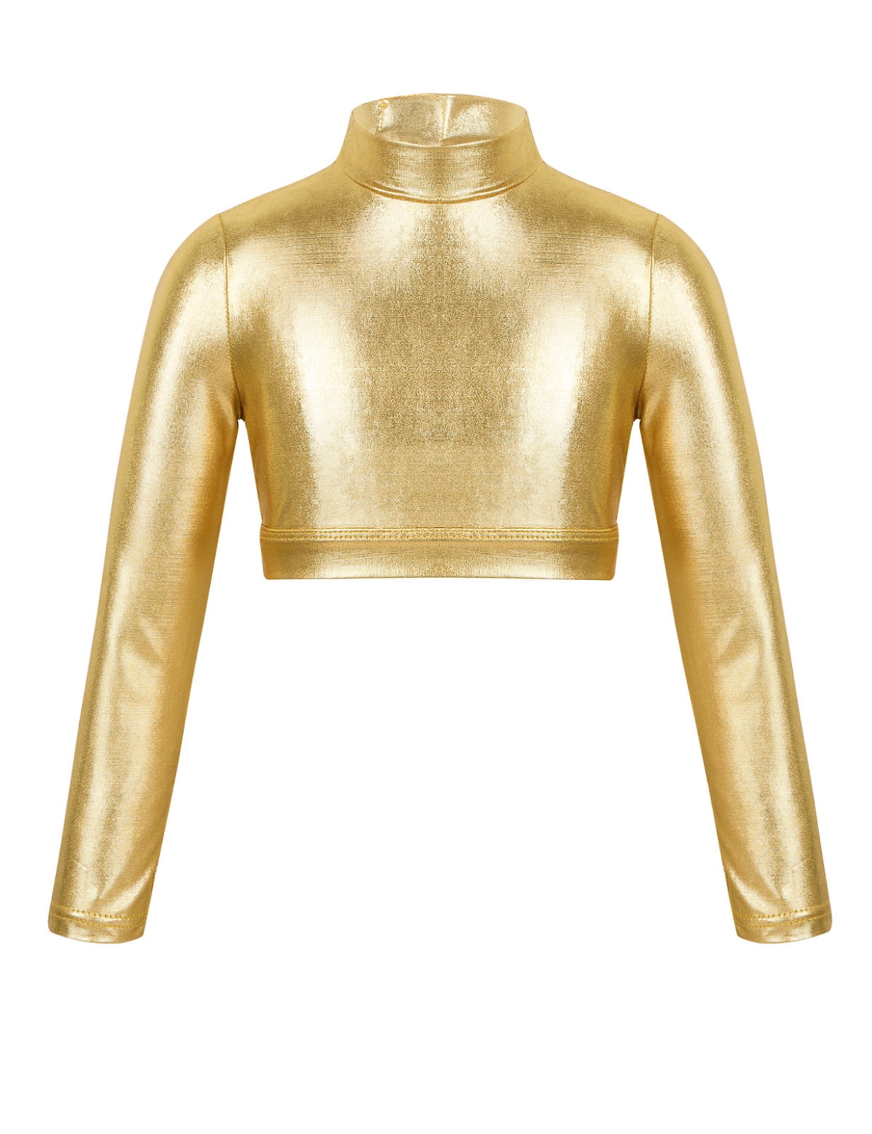 Zaldita Kids Girls Shiny Metallic Crop Tops Hip Hop Dance Costume Mock ...