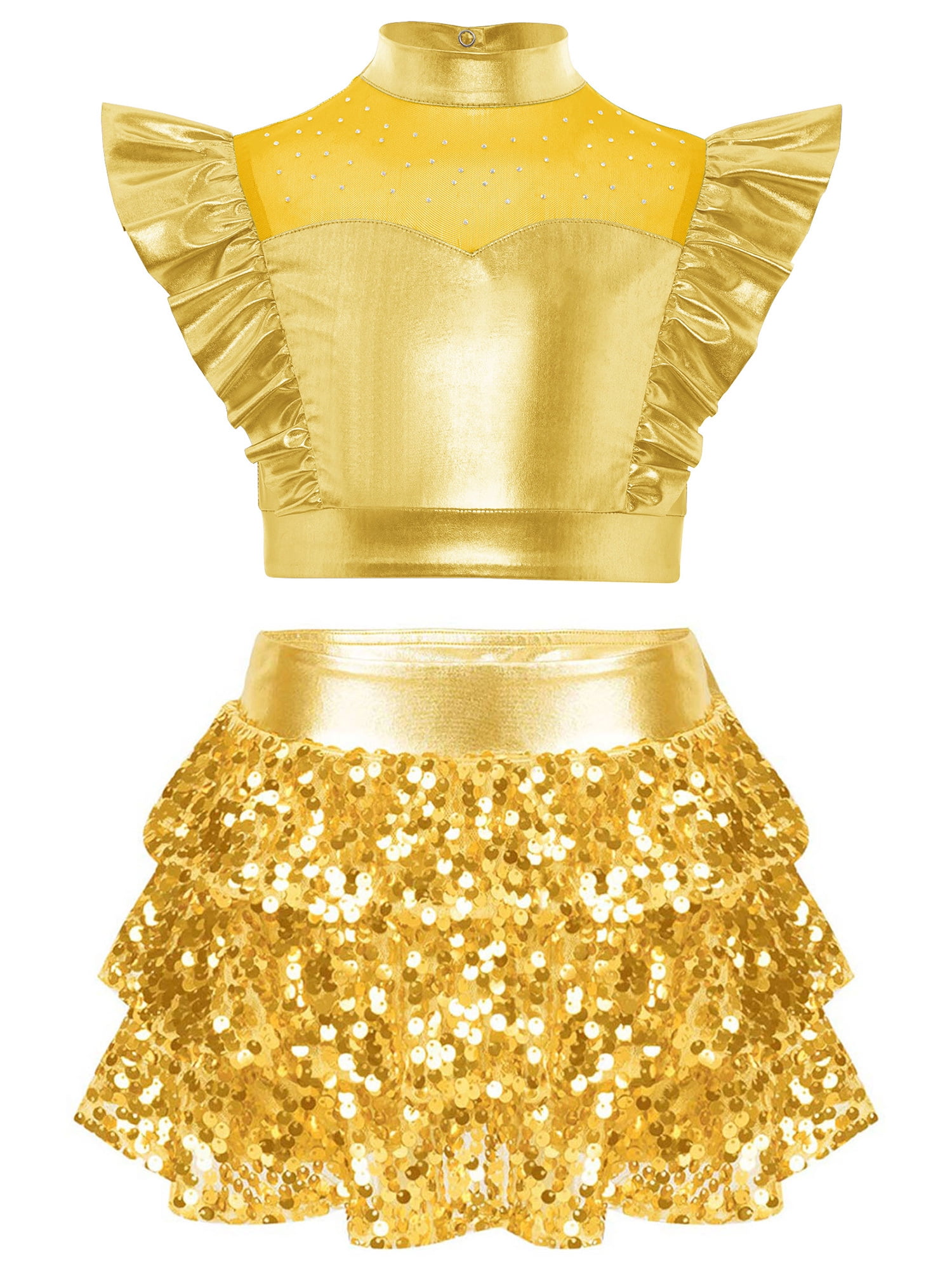 Zaldita Kids Girls Shiny Metallic Ruffle Hip Hop Jazz Modern Disco ...