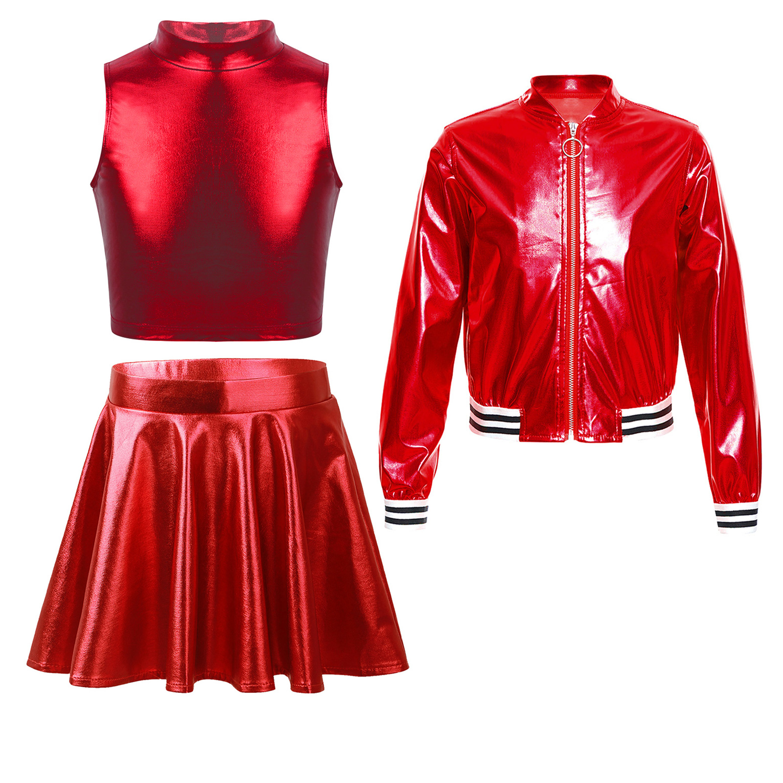 Zaldita Kids Girls Shiny Metallic Sleeveless Crop Tops Long Sleeve ...