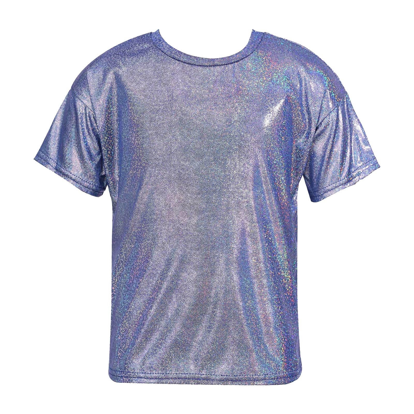 Zaldita Kids Girls Sparkly Metallic Shiny T-shirt Boys Short Sleeves ...