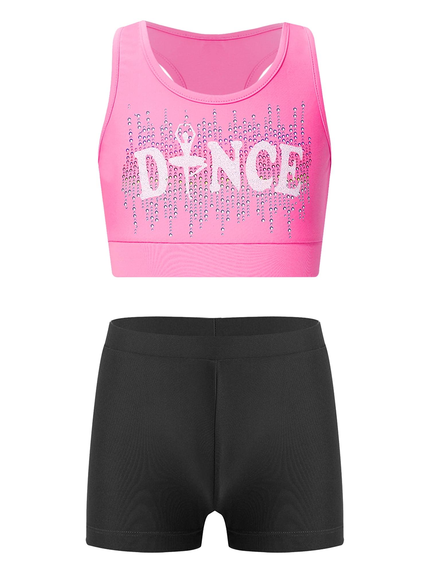 Zaldita Kids Girls Two Piece Dance Outfit Sparkly Crop Tank Sport Bra ...