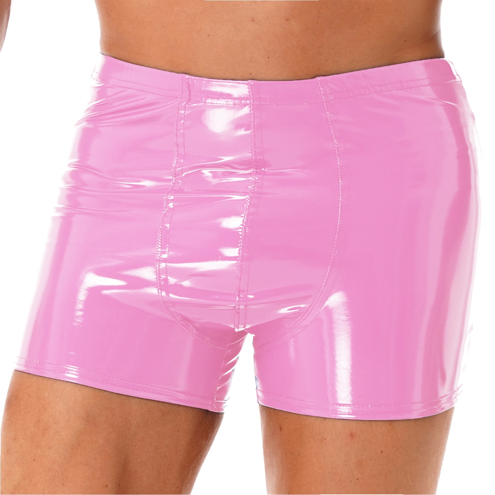Zaldita Men Latex PVC Faux Leather Short Pants Low Rise Bulge Pouch ...