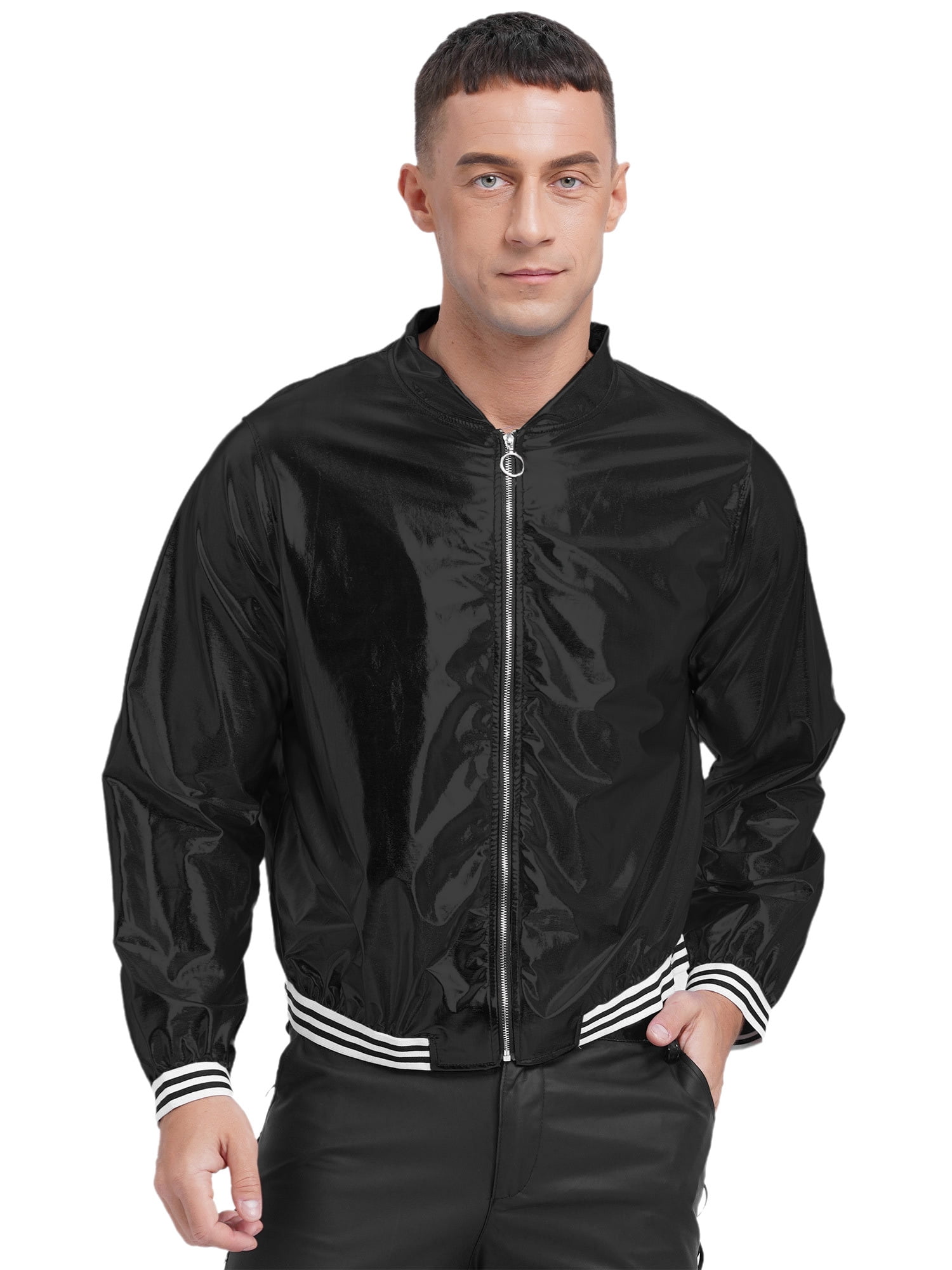 Zaldita Men's Metallic Jacket Lightweight Zip Up Shiny Holographic ...