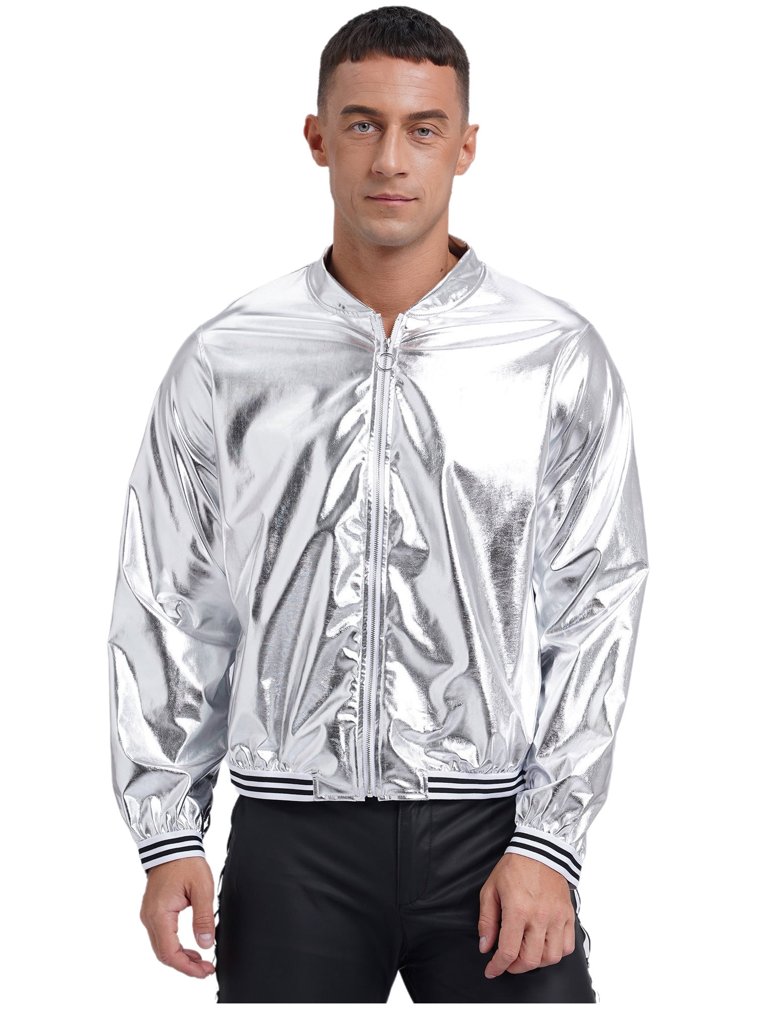 Zaldita Men's Metallic Jacket Lightweight Zip Up Shiny Holographic ...
