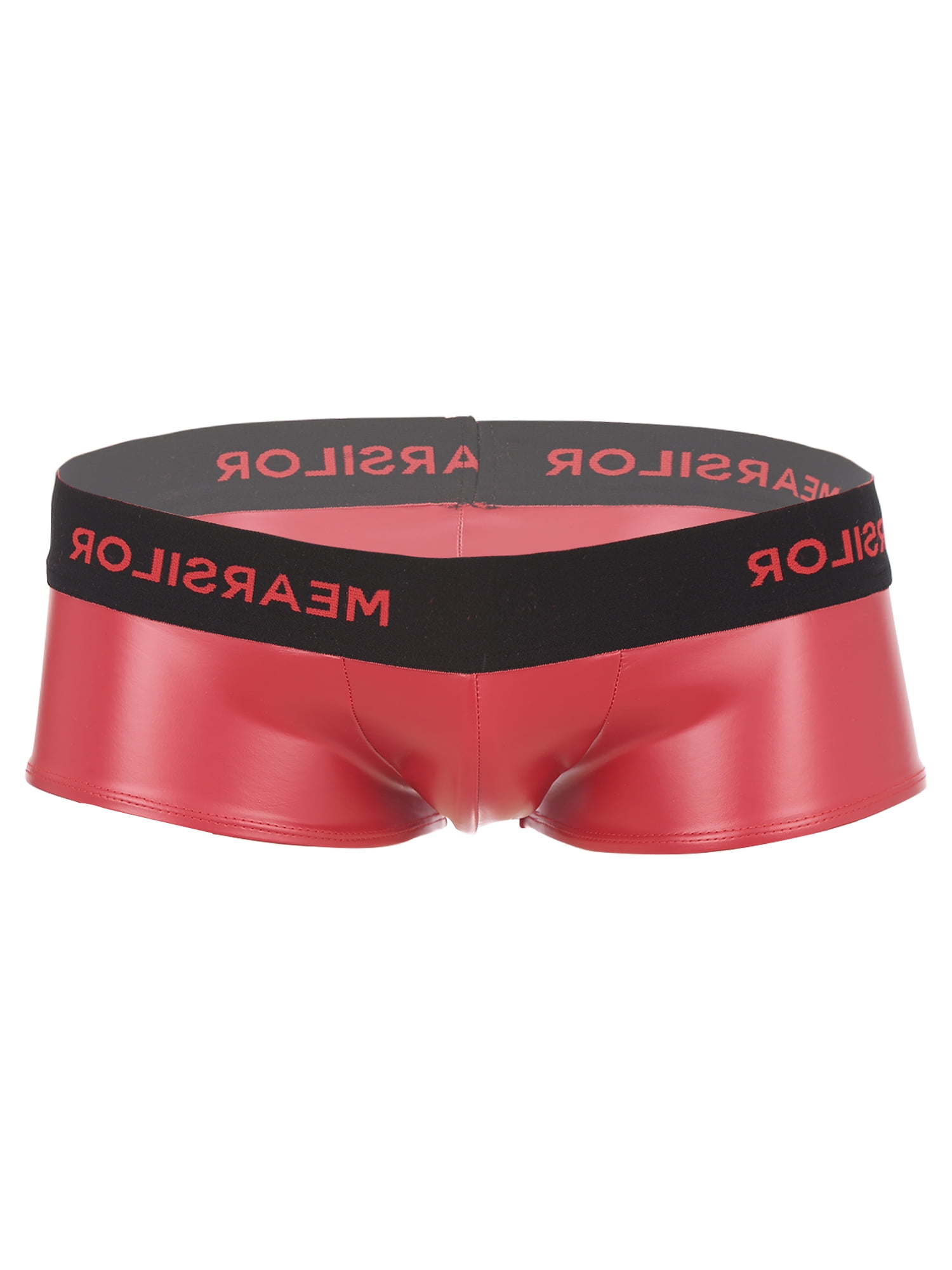 Zaldita Men's PVC Leather Low Rise Latex Shorts Bulge Pouch Boxer Brief ...