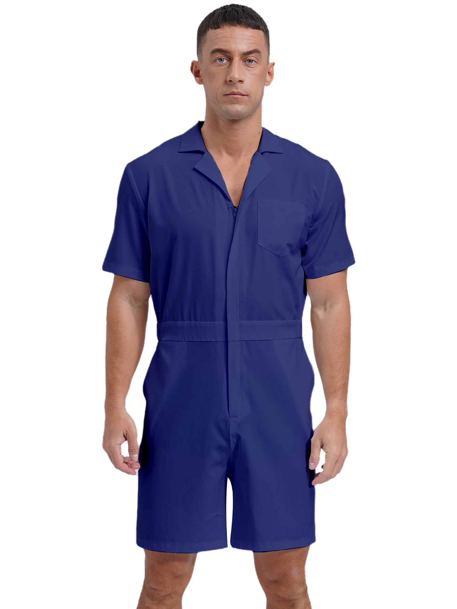 Zaldita Men's Rompers Jumpsuits Zipper Short Sleeve Loose Shorts ...