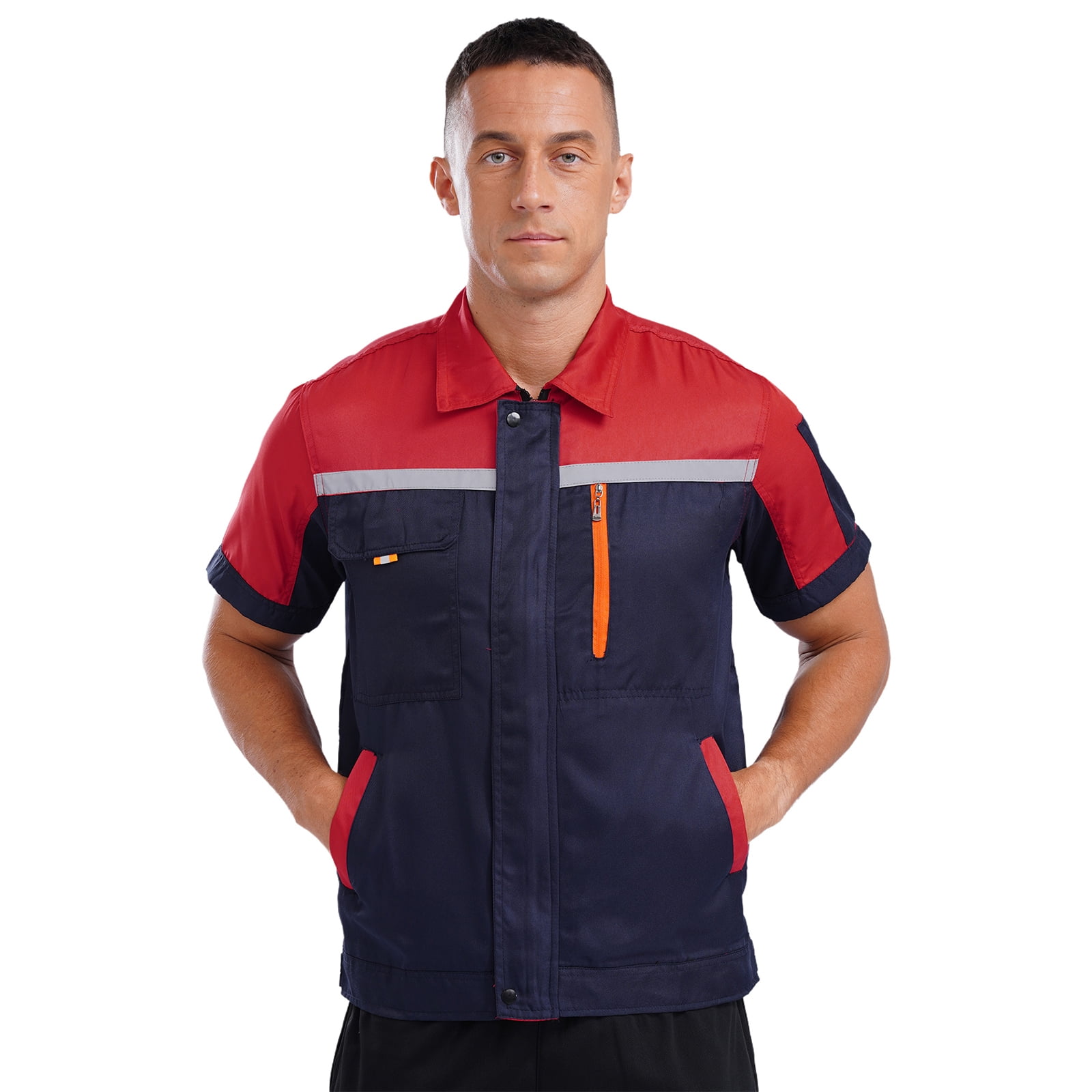 Zaldita Men's Short Sleeve Mechanic Work Shirt Front Zip Industrial ...