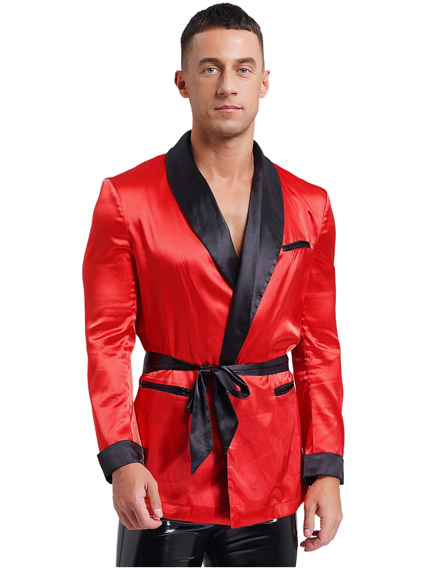 Zaldita Men's Smoking Jacket Satin Gown Robe Long Sleeve Short Kimono ...