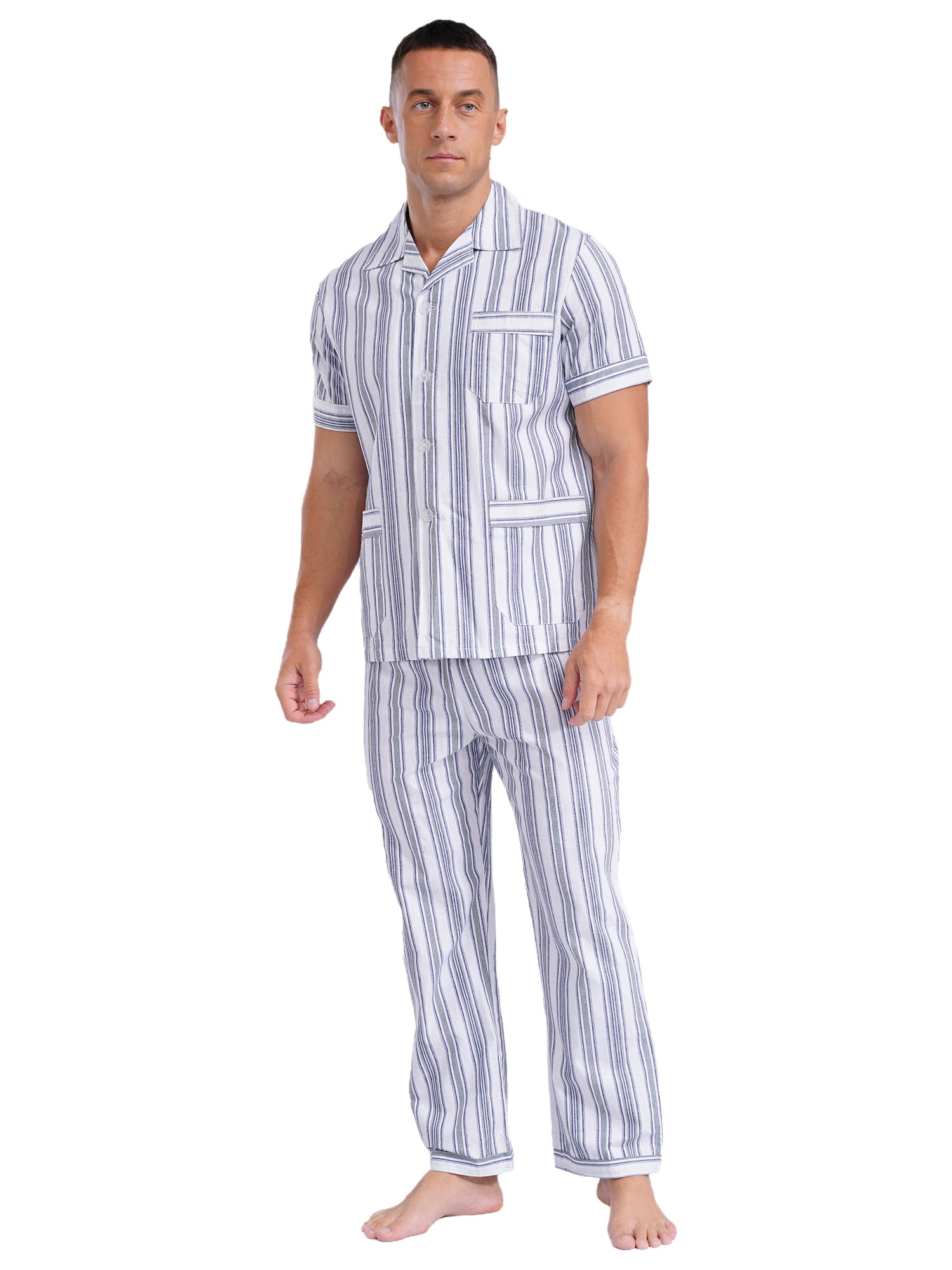 Zaldita Men's Two-Piece Sleeping Outfits Stripped Nightwear Sleepwear ...