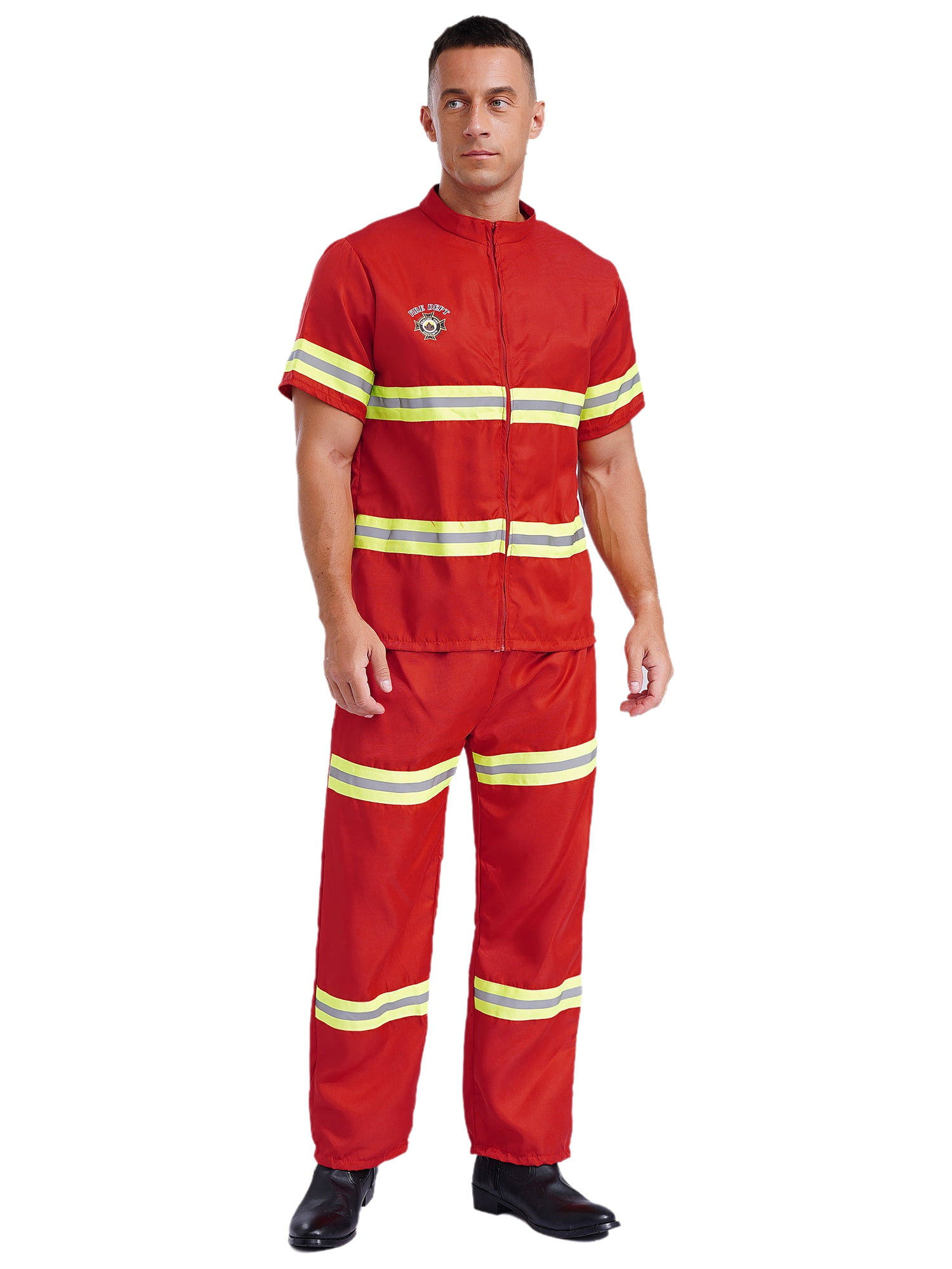 Zaldita Mens Firefighter Outfit Halloween Party Short Sleeve Jacket ...