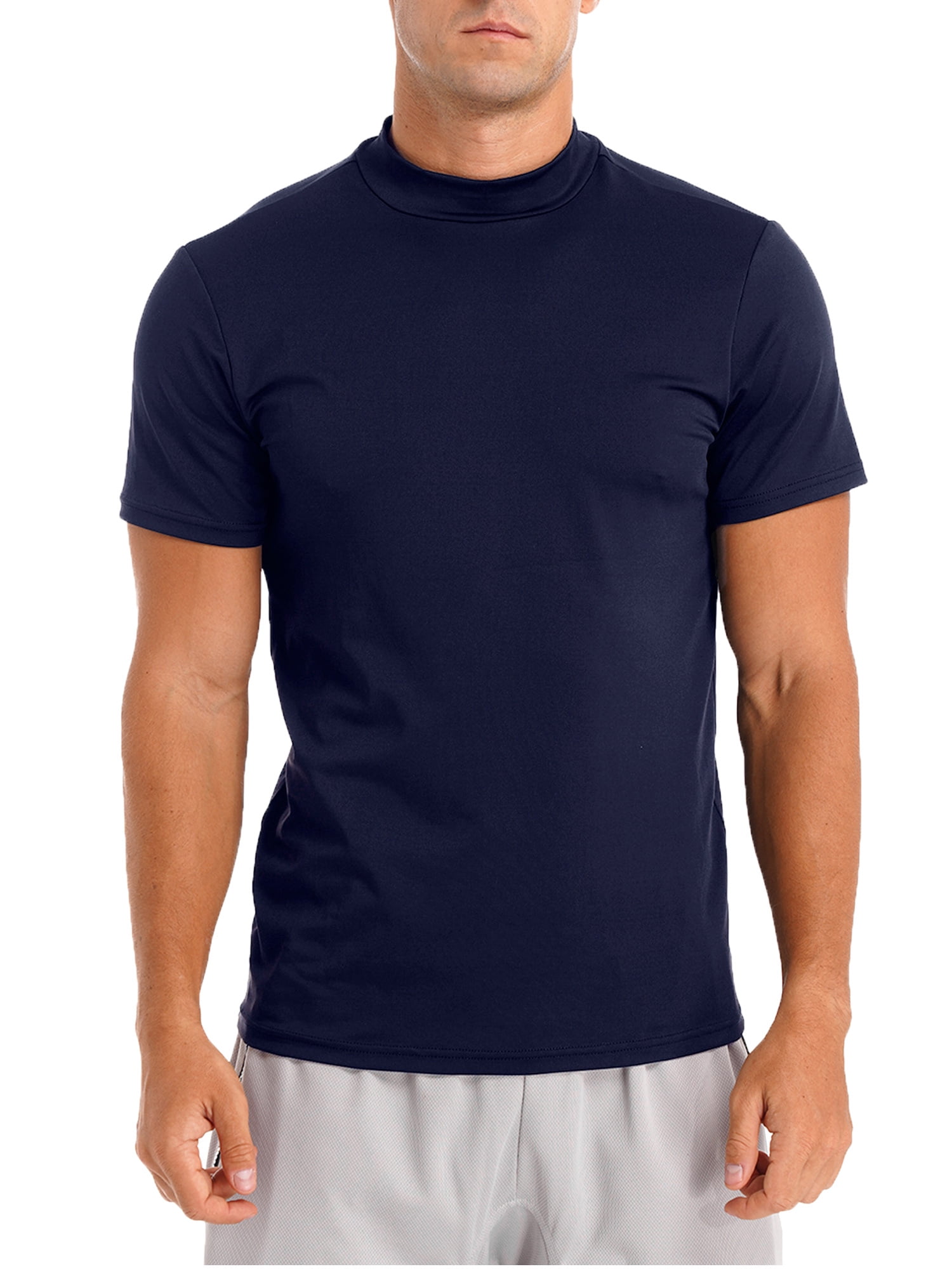 Zaldita Mens Short Sleeve Basic Mock Turtleneck Slim Fit Undershirt Pullover Thermal T Shirt ...