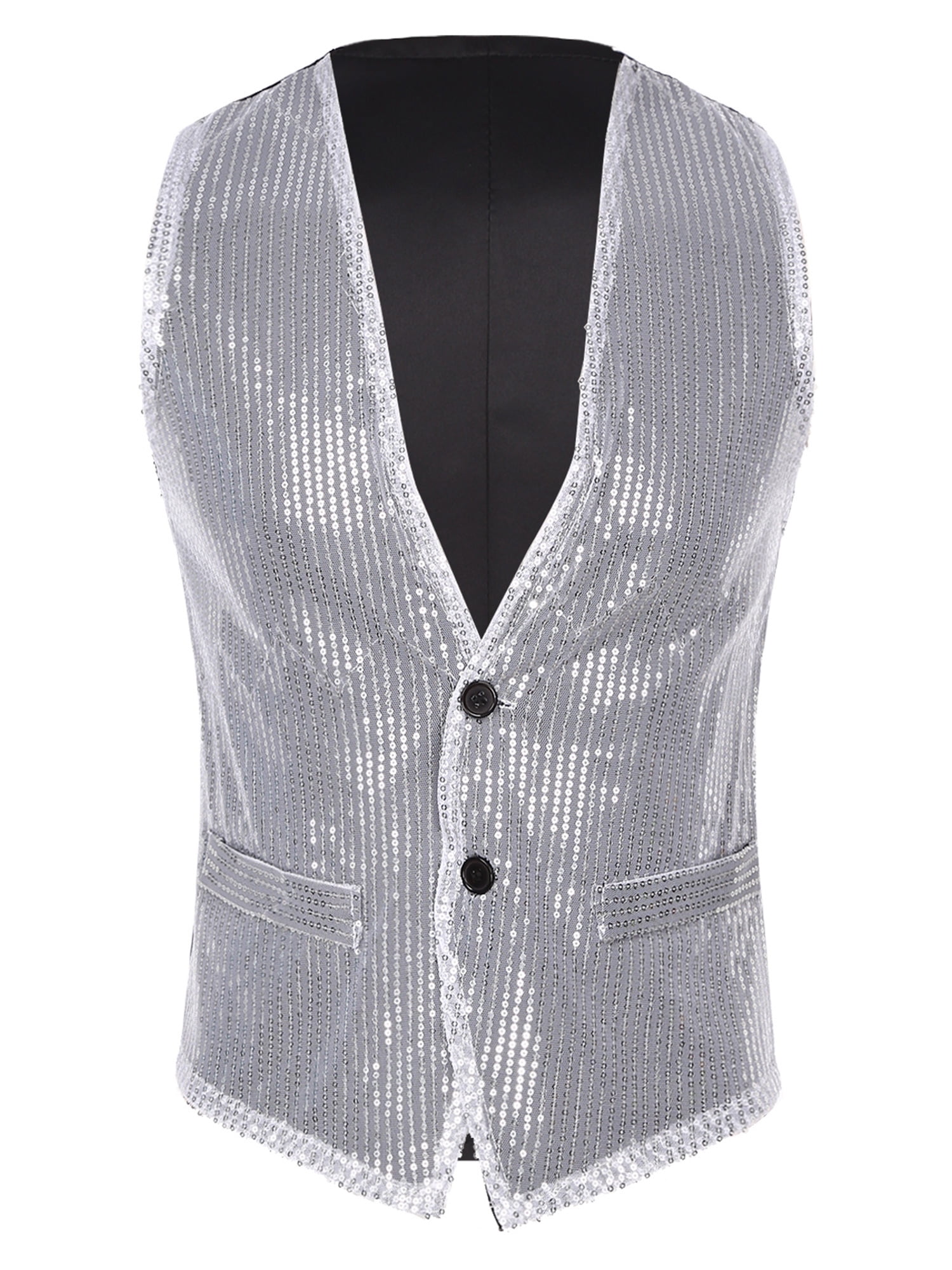 Zaldita Mens Sparkly Sequins V-Neck Vest Button Down Hipster Dress Suit ...