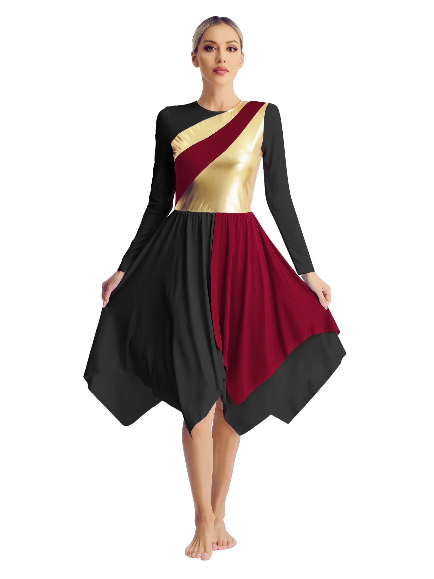 Zaldita Praise Dance Dress for Women Metallic Color Block Irregular ...