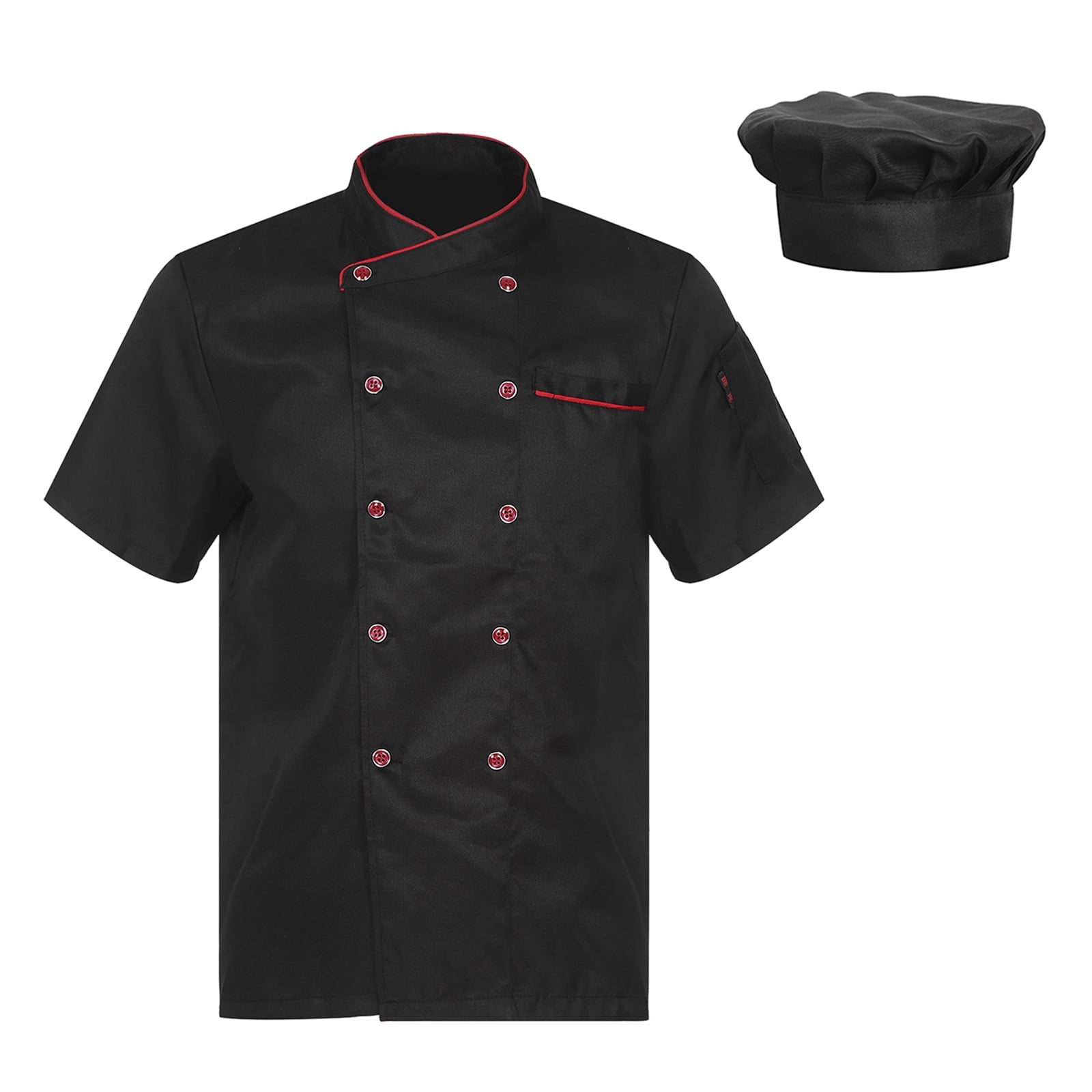 Zaldita Unisex Short Sleeve Chef Coat Jacket with Hat Button Restaurant ...