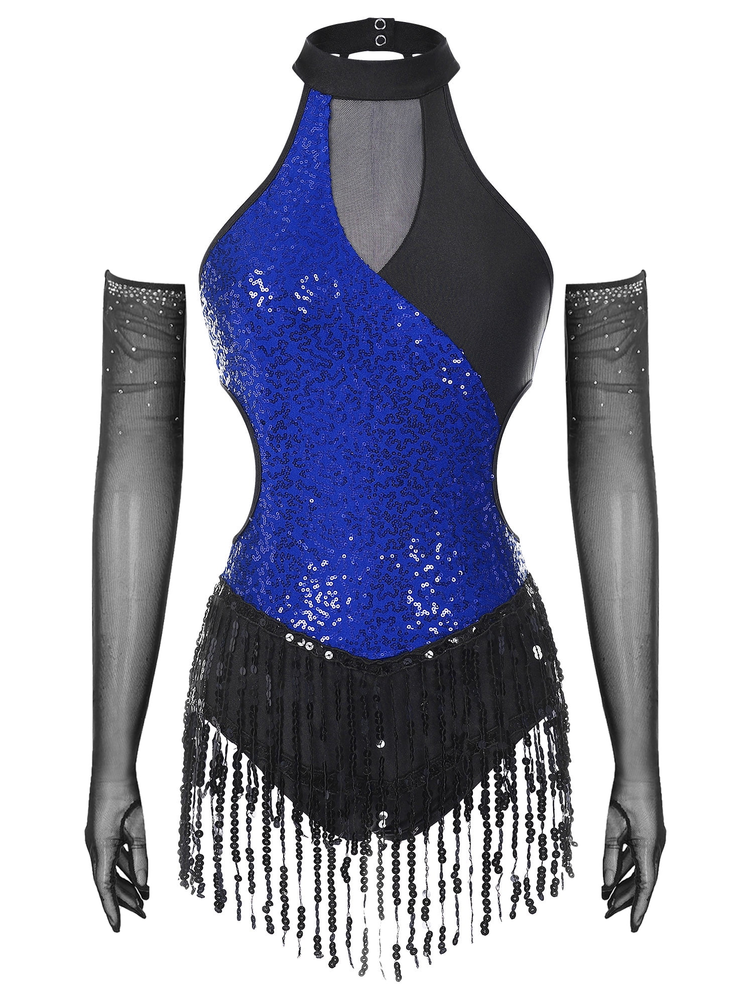 Zaldita Women Latin Dance Dress Sleeveless Backless Sequin Fringe ...
