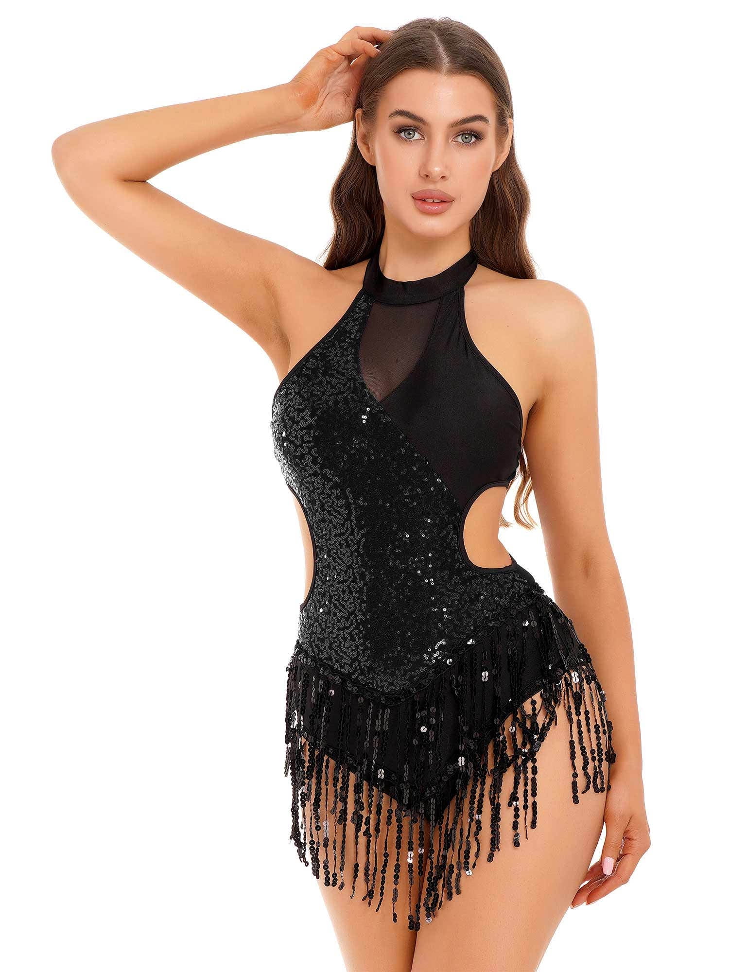 Zaldita Women Sparkling Sequin Fringes Bodysuit Tassel Leotard Jazz Dance Dress Stage ...