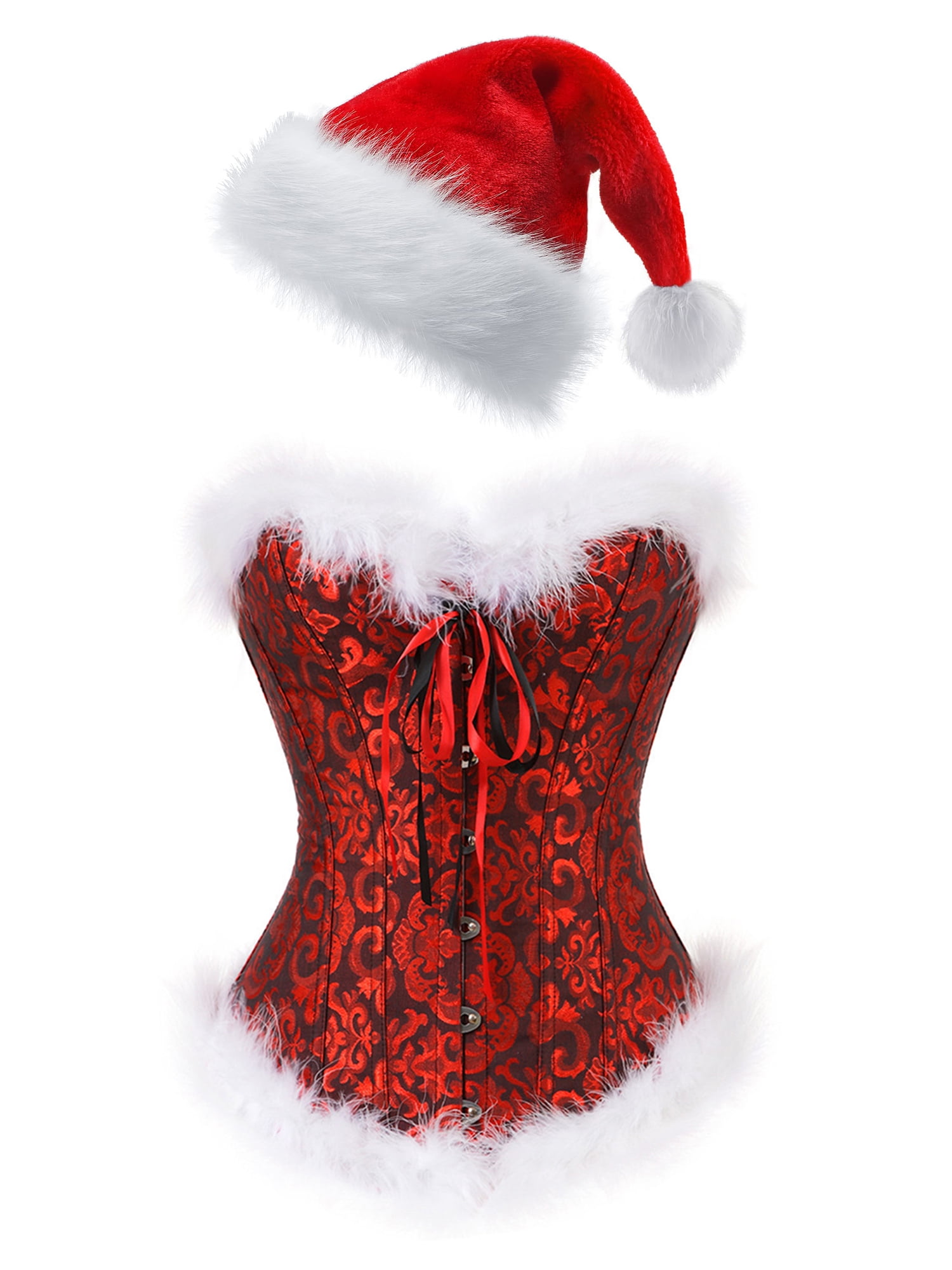 Zaldita Women's Christmas Outfits Overbust Corset Tops Corselet Feather ...
