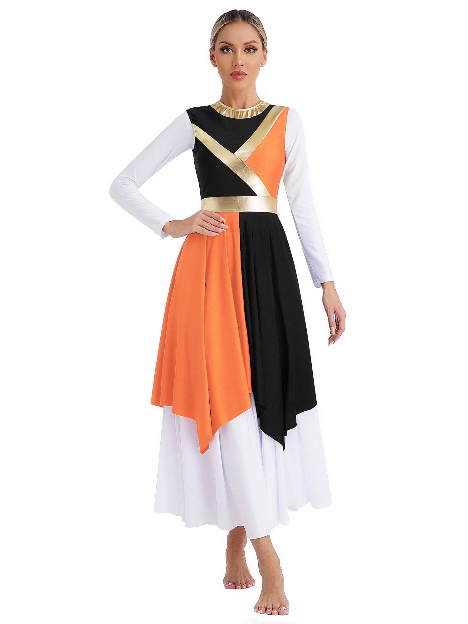 Zaldita Women's Color Block Praise Dance Tunic Irregular Hem Worship Liturgical Dance Dress ...