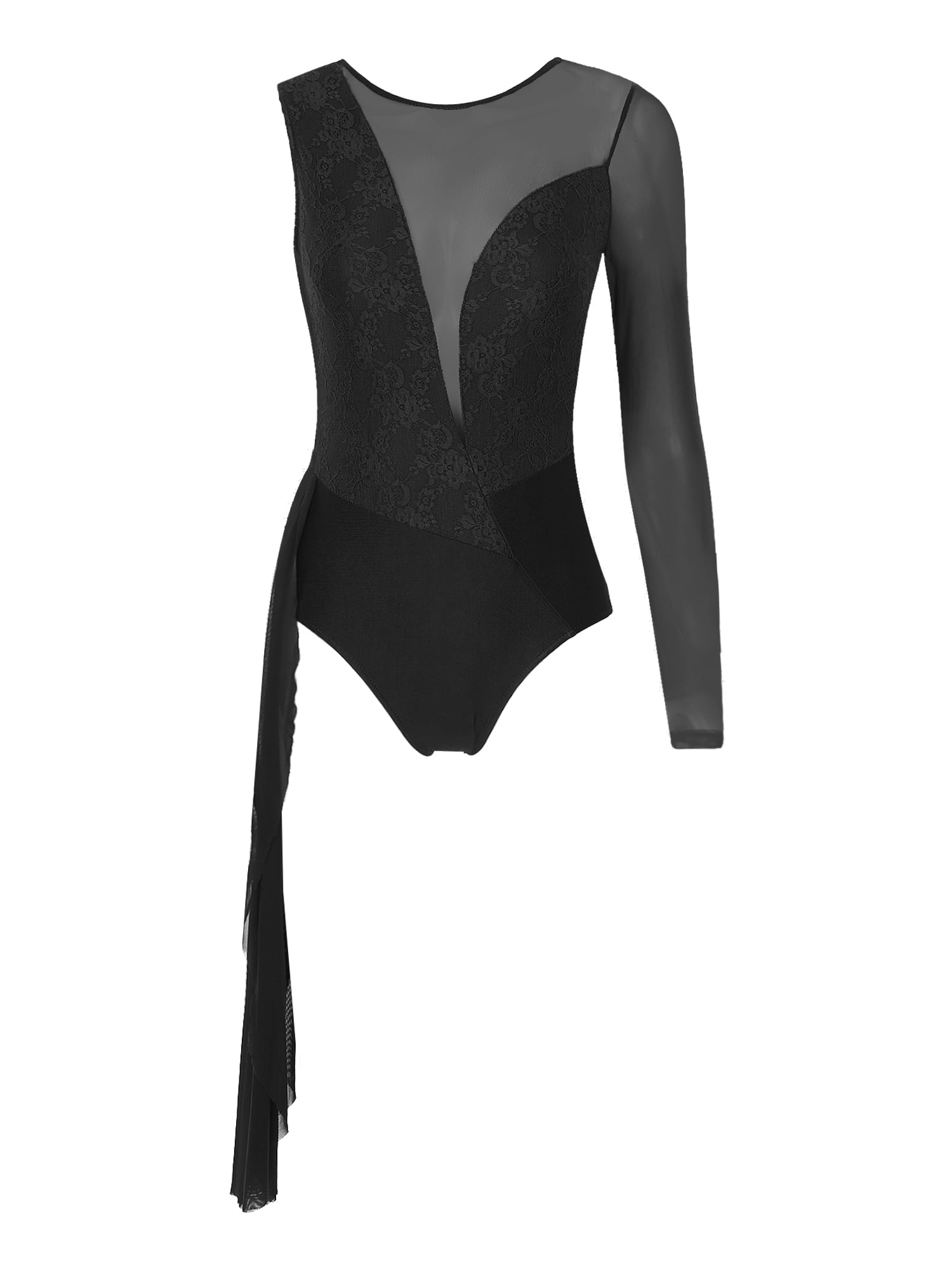 Zaldita Women's Gymnastics Leotard One Piece Sheer Mesh Long Sleeve Bodysuit Lyrical Ballet ...