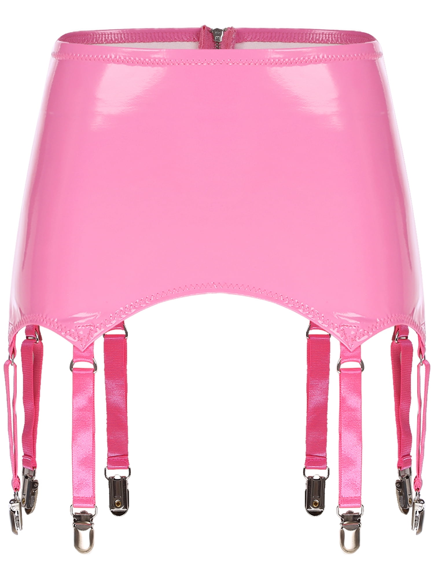 Zaldita Women's High Waist Mini Skirt Latex Garter with 8 Straps Metal ...