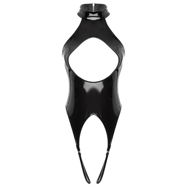 Zaldita Women's PVC Leather Wet Look Open Chest Exposing Latex Catsuit ...